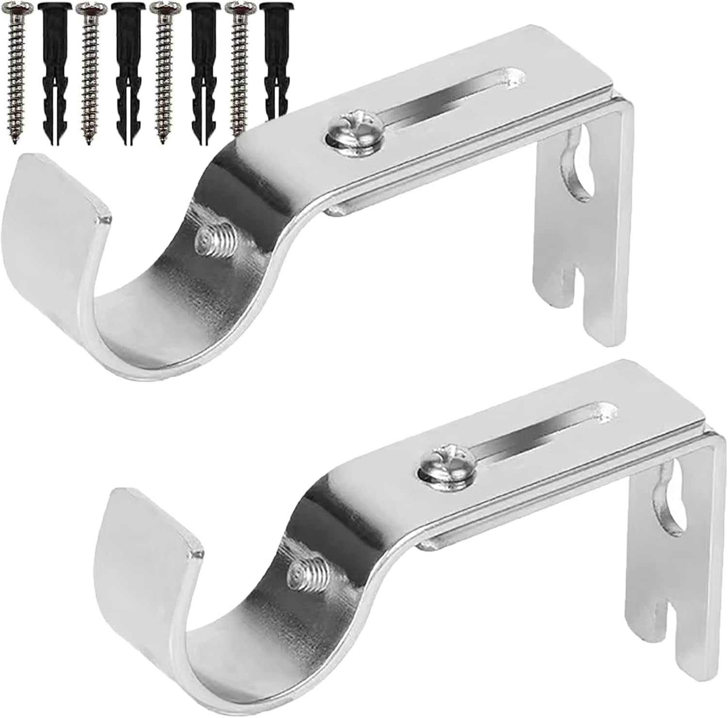 Premium Curtain Rod Brackets - 2-Pack Adjustable Wall Mount Curtain Rod ...