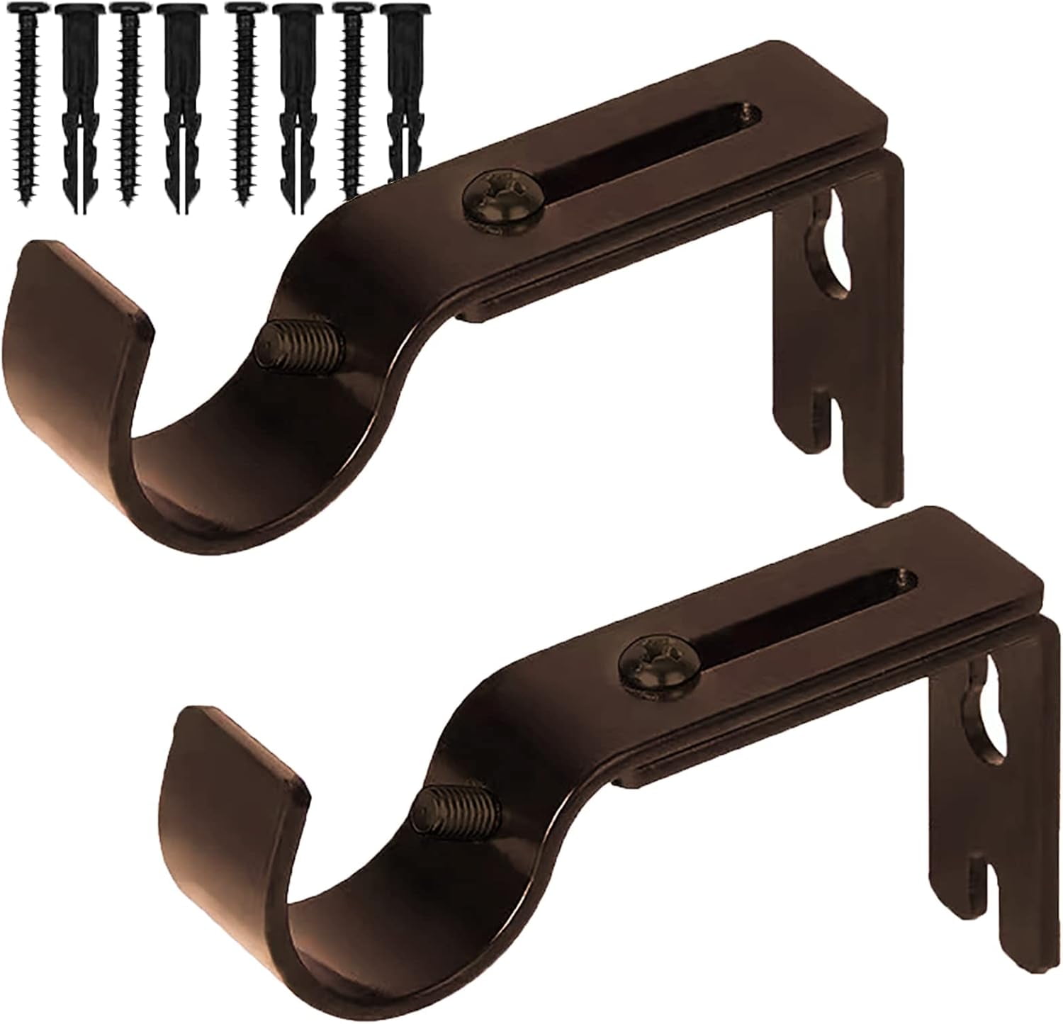 Premium Curtain Rod Brackets - 2-Pack Adjustable Wall Mount Curtain Rod ...