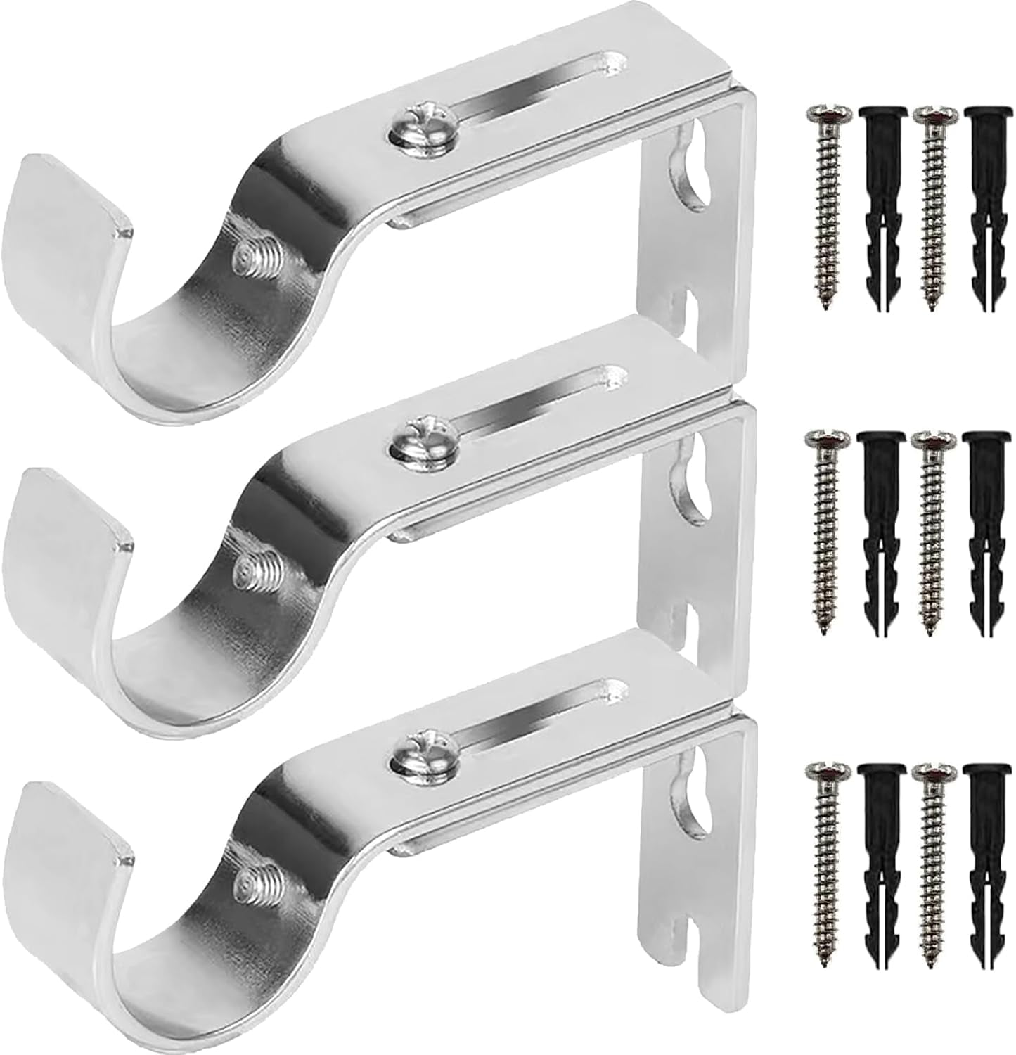 Premium Curtain Rod Brackets - 3 Pack Adjustable Wall Mounts, Curtain ...