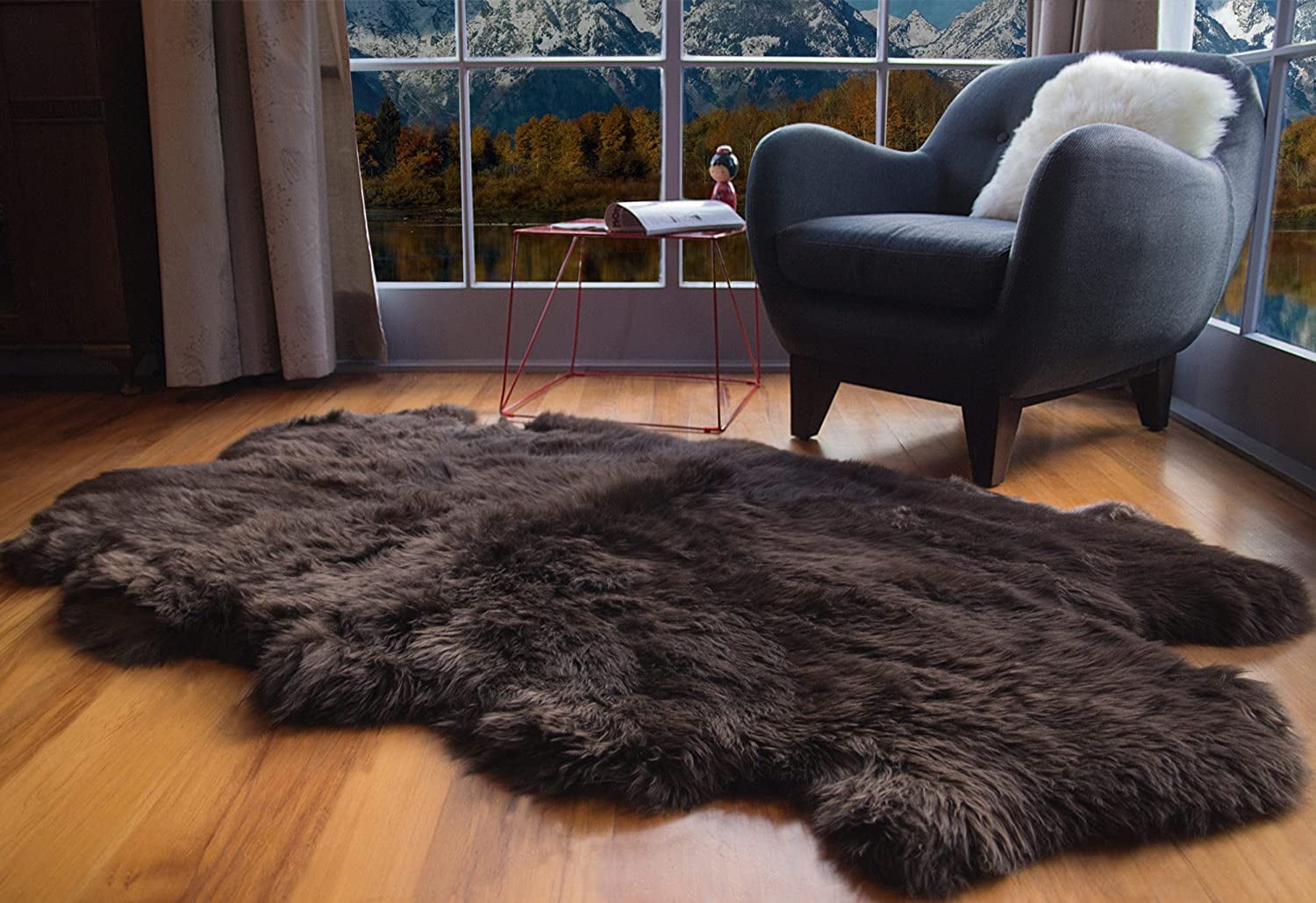 Premium Dark Brown Sheepskin Rug Genuine Quad 4x6ft Pelt Fluffy Fur Rug ...