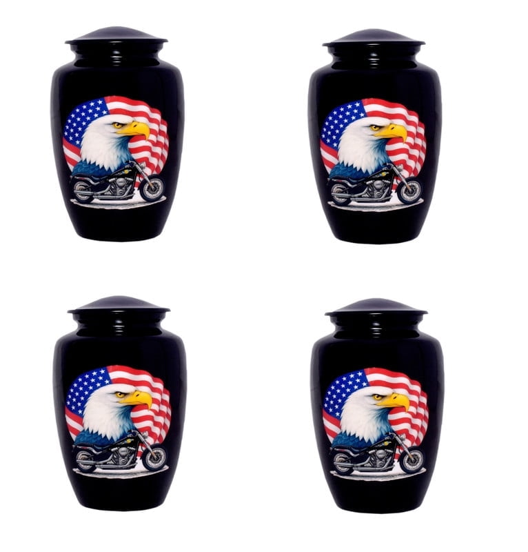 Premium Decor Keepsake Urns – Set of 4 Mini US Flag Eagle with Harley Davidson Bike Cremation ...
