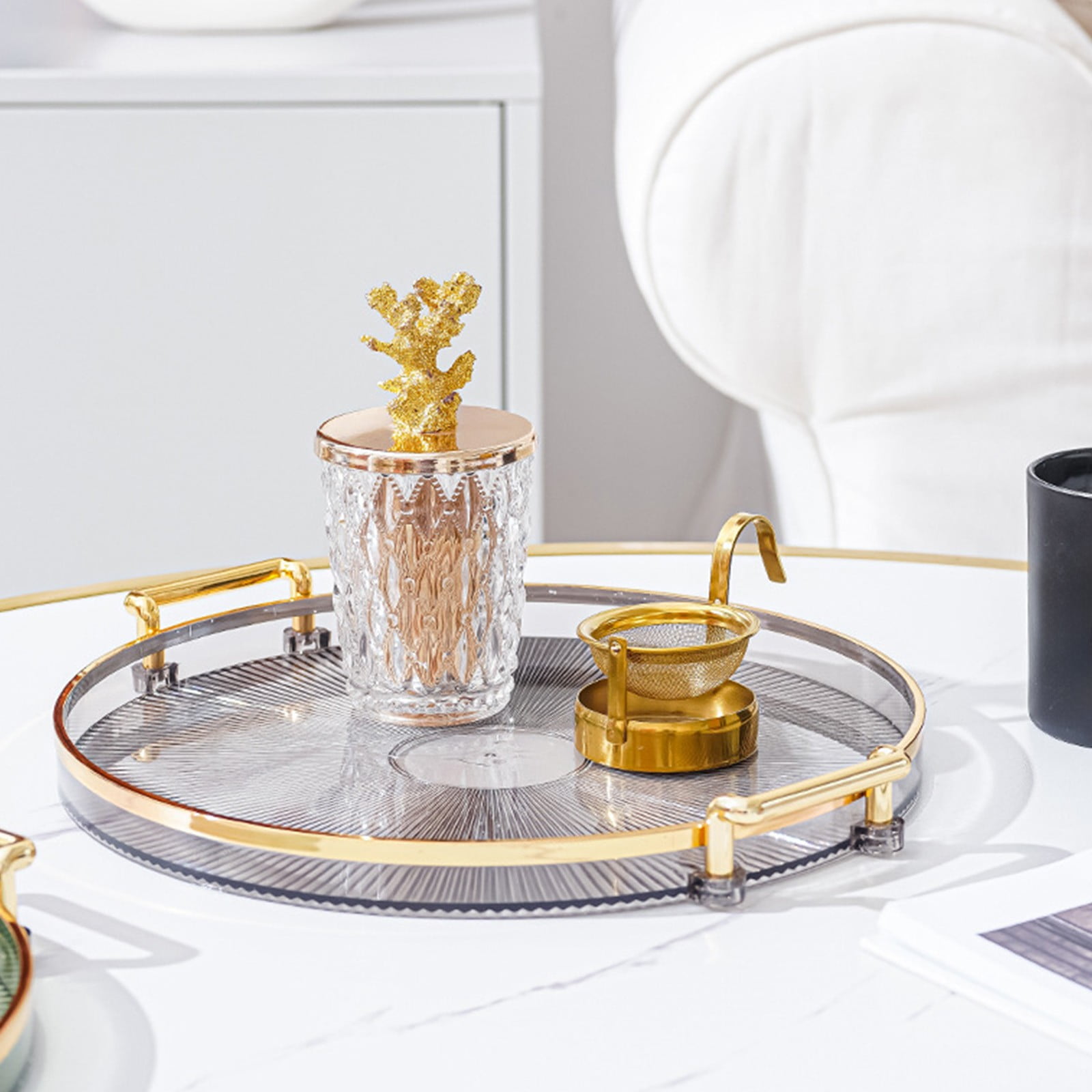 Premium Decorative Trays - Elegant Round Tray Decor with Handles ...