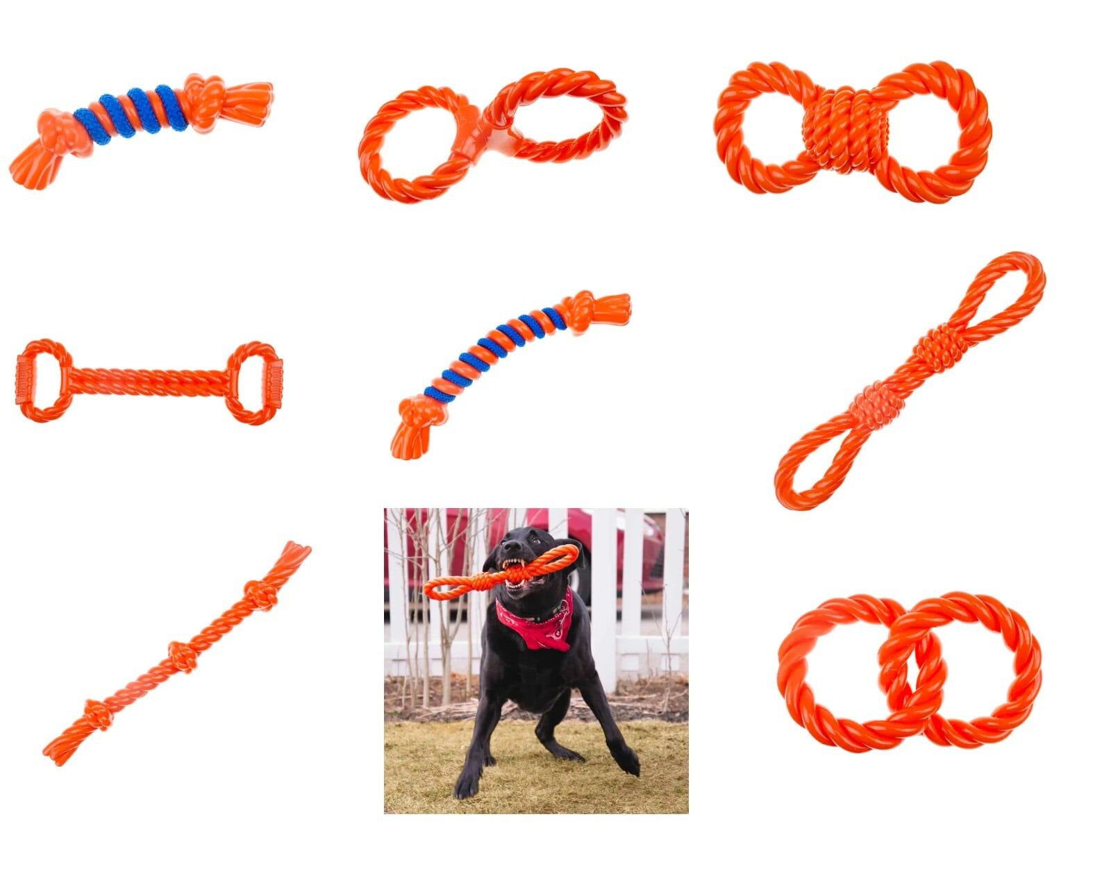 Premium Dog Toys Bright Orange Hard Rubber Infinite TPR Fetch Chew Rope ...