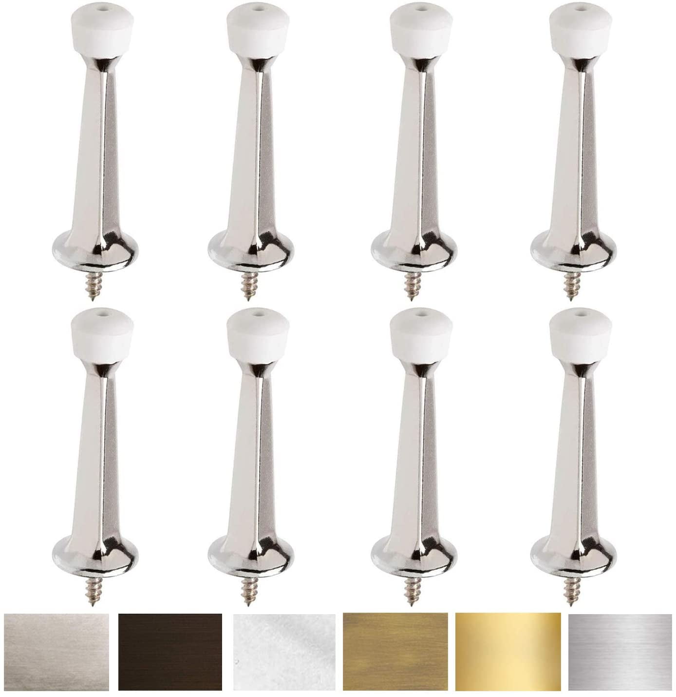 Premium Door Stoppers Metal Solid Rigid Door Stop Brushed 3" (Chrome, 8 ...
