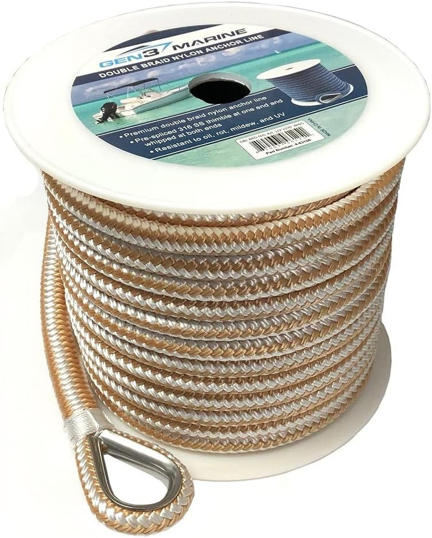 Premium Double Braid Gold/White Boat Line (3/8" x 150') - Walmart.com