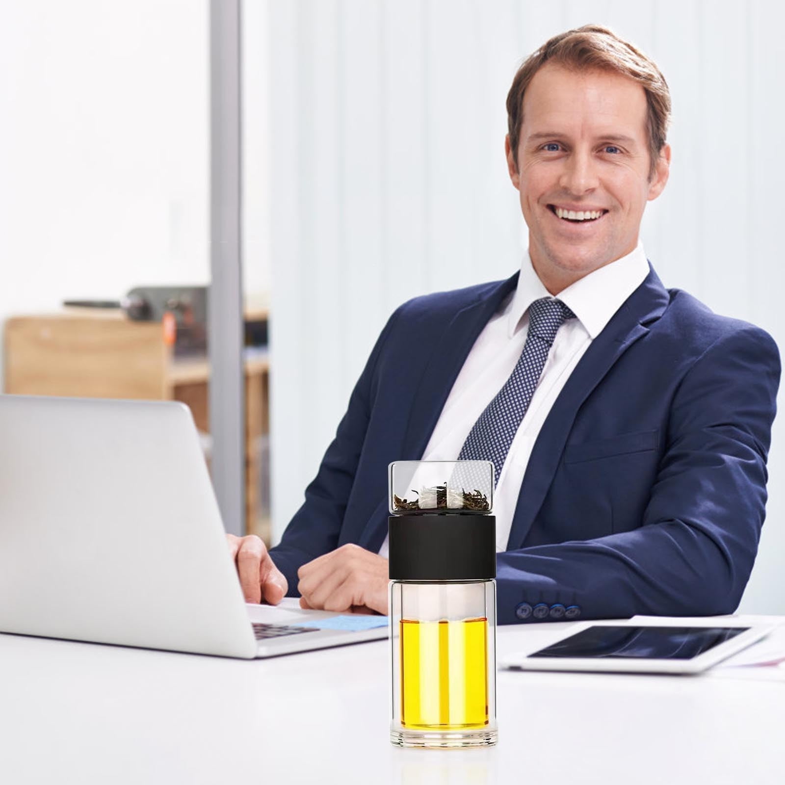 Premium Double-Wall Glass Tea Bottle with Removable Infuser - Leakproof ...