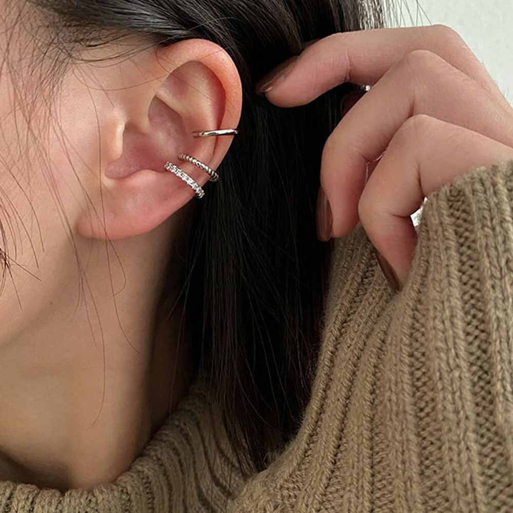 Premium Ear Bone Clips Set – 3pcs Silver Non-Pierced Ear Cuffs, Light ...