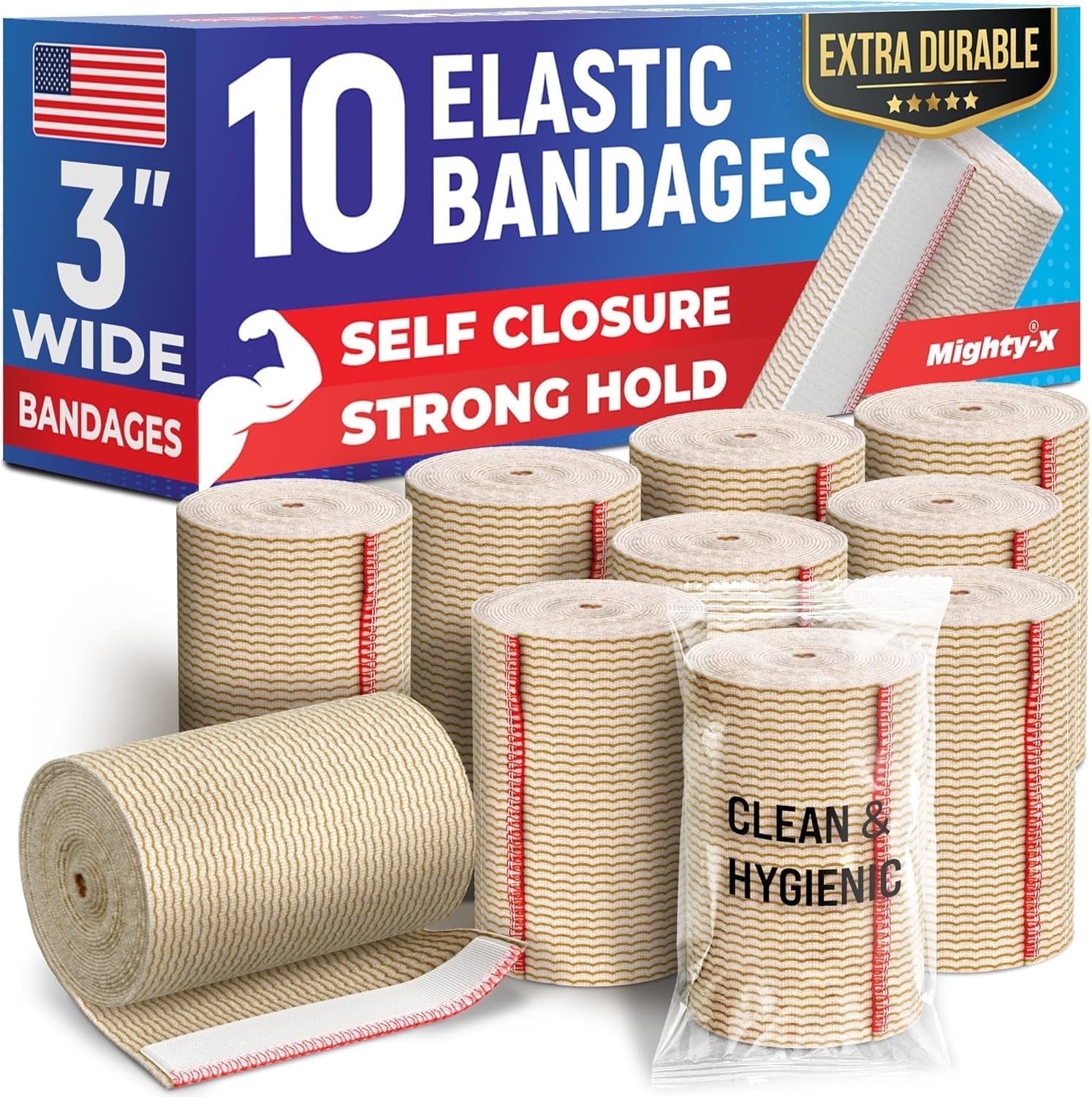 Premium Elastic Bandage Wrap - 3” (10pk) - Strong Compression - Self ...