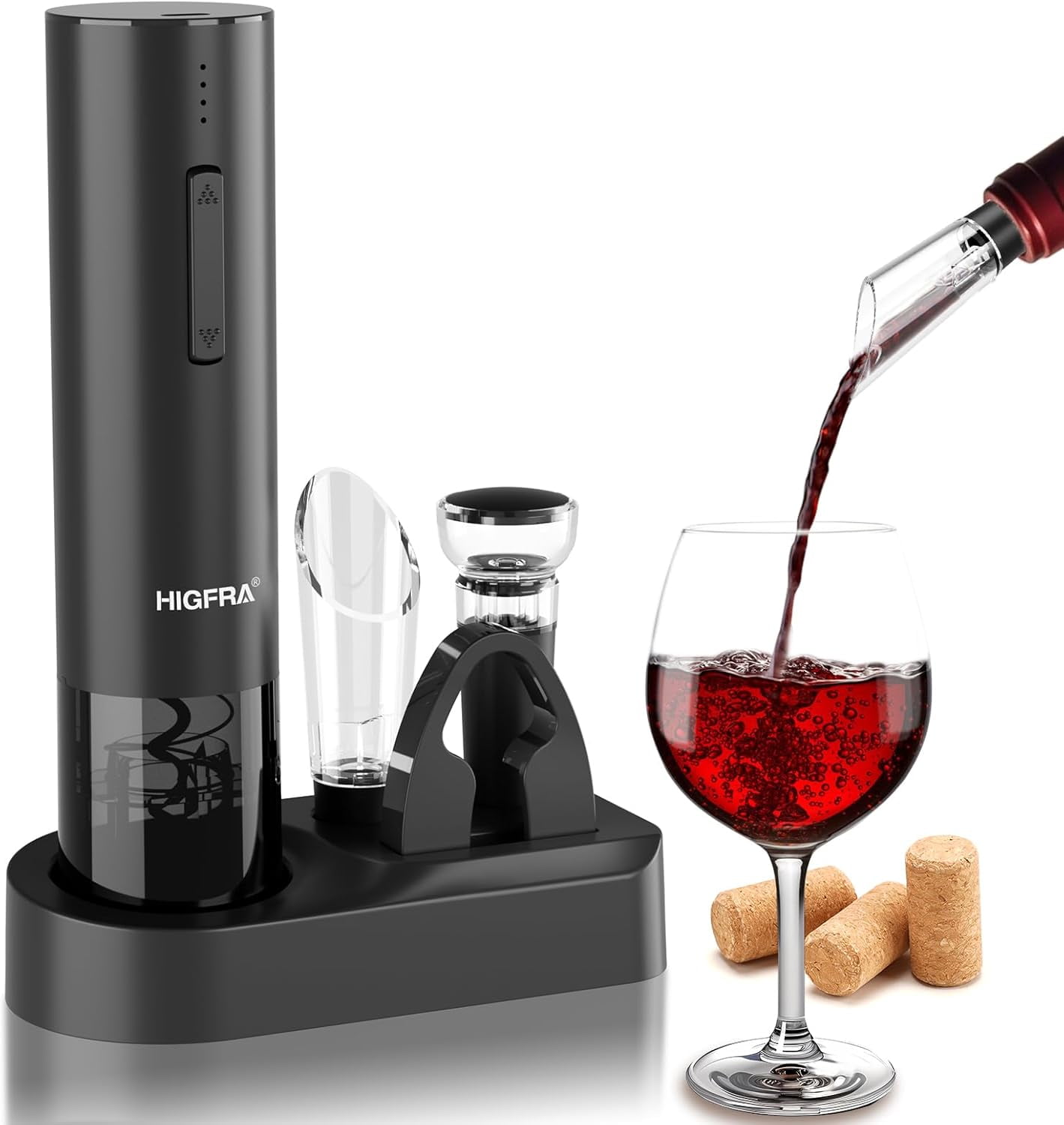 Premium Electric Wine Opener Gift Set with Wine Aerator, Vacuum Stopper ...