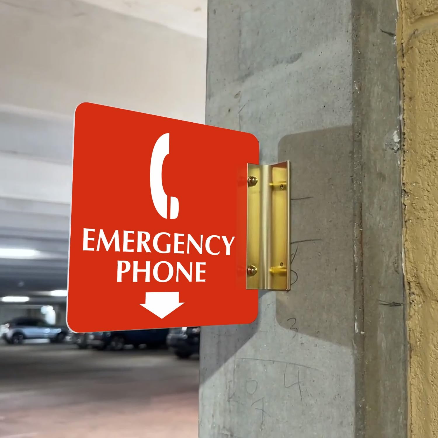 Premium Emergency Phone Sign Two Sided Projecting with Arrow, 6 Inch ...