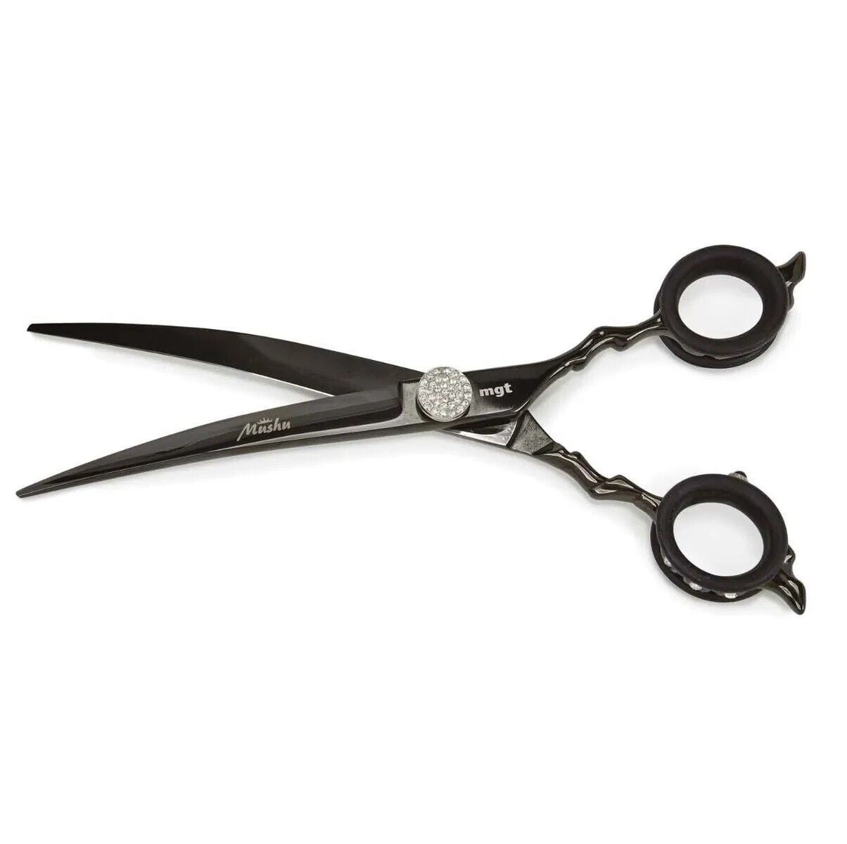 Premium Ergonomic Grooming Shears Mushu VG10 Stainless Steel Titanium with Bling (7 inch Curved ...
