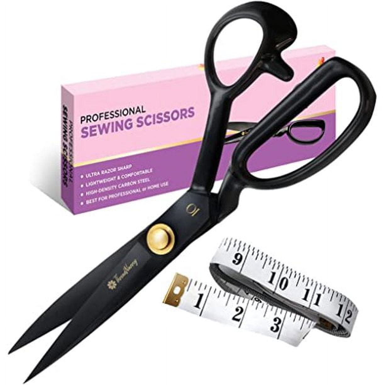 10-Inch Pro Fabric Scissors with Tape, High-Density Carbon Steel, Quilt ...