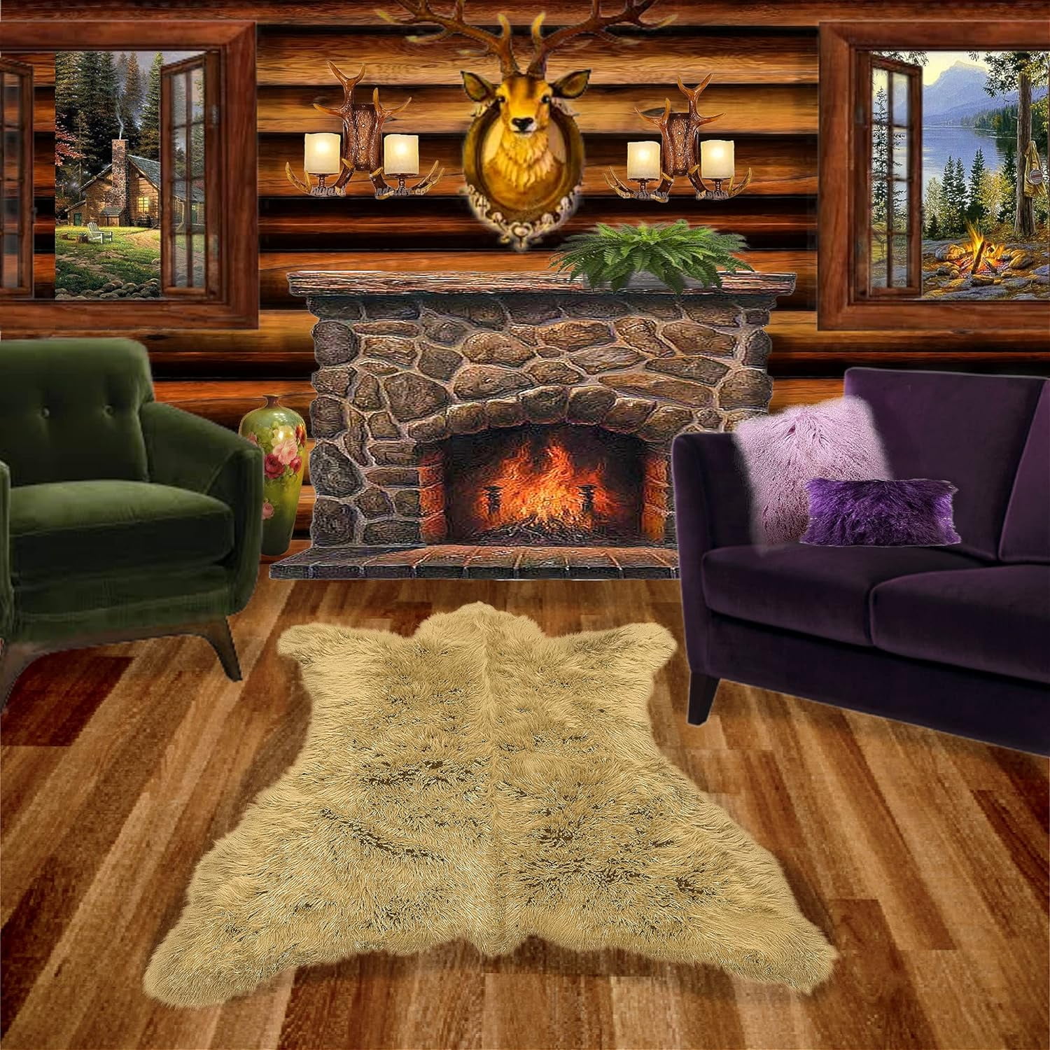 Premium Faux Fur Bear Skin Area Rug - Plush gy - Pelt - Hide ...