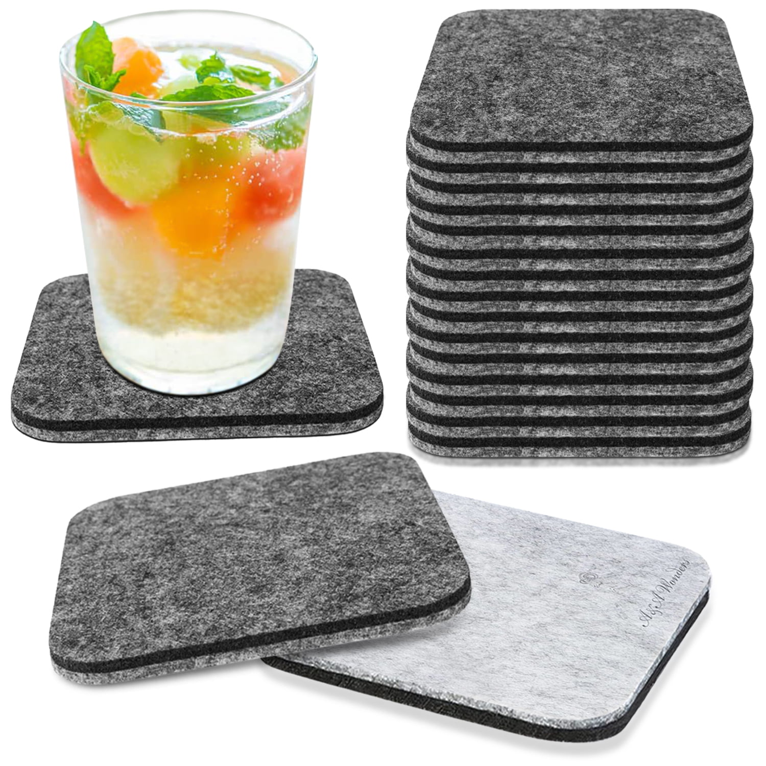 Premium Felt Coasters for Drink Set of 18 Pcs, Absorbent Felt Protects ...