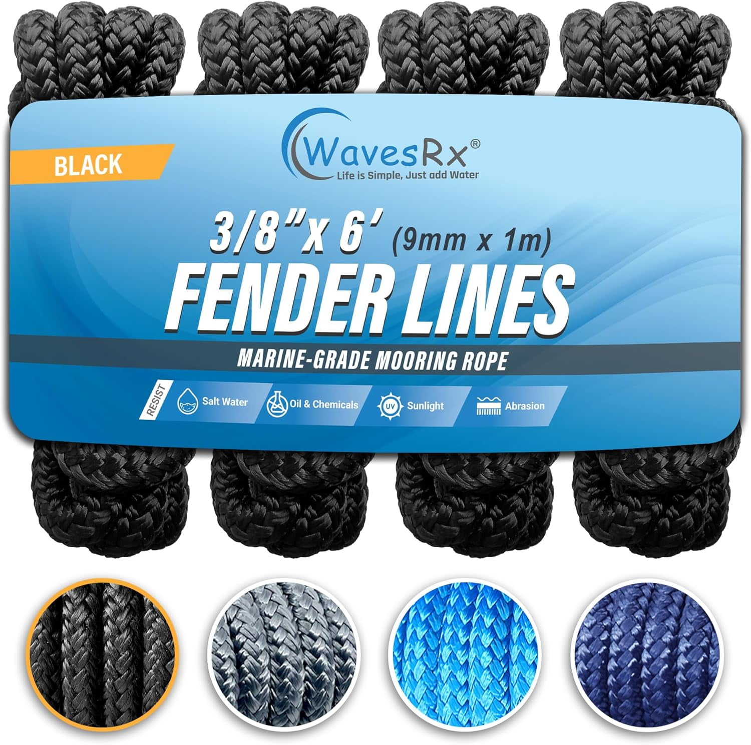Premium Fender Line 3/8'' x 6' (4 PK) | Double Braided Nylon Boat Lines ...