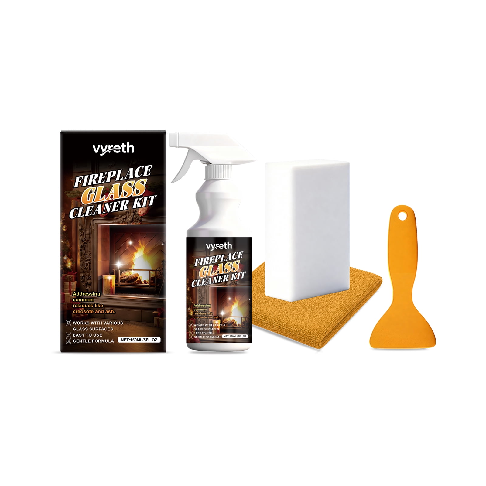 Premium Fireplace Glass Cleaner Kit – Heavy Duty Soot and Tar Remover ...