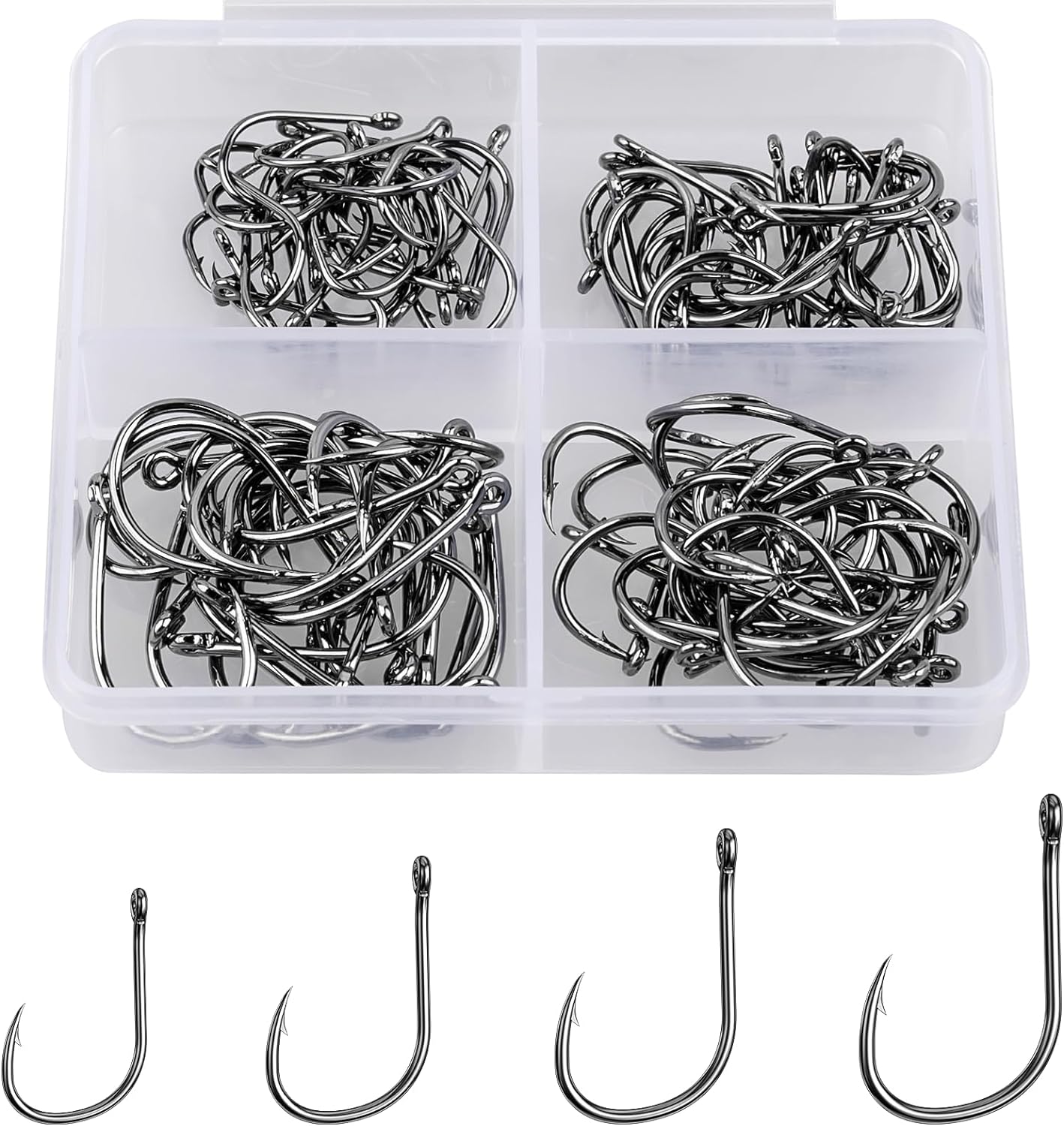 Premium Fishing Hooks, 10 Sizes/4 Sizes Carbon Steel Fishing Hooks W ...