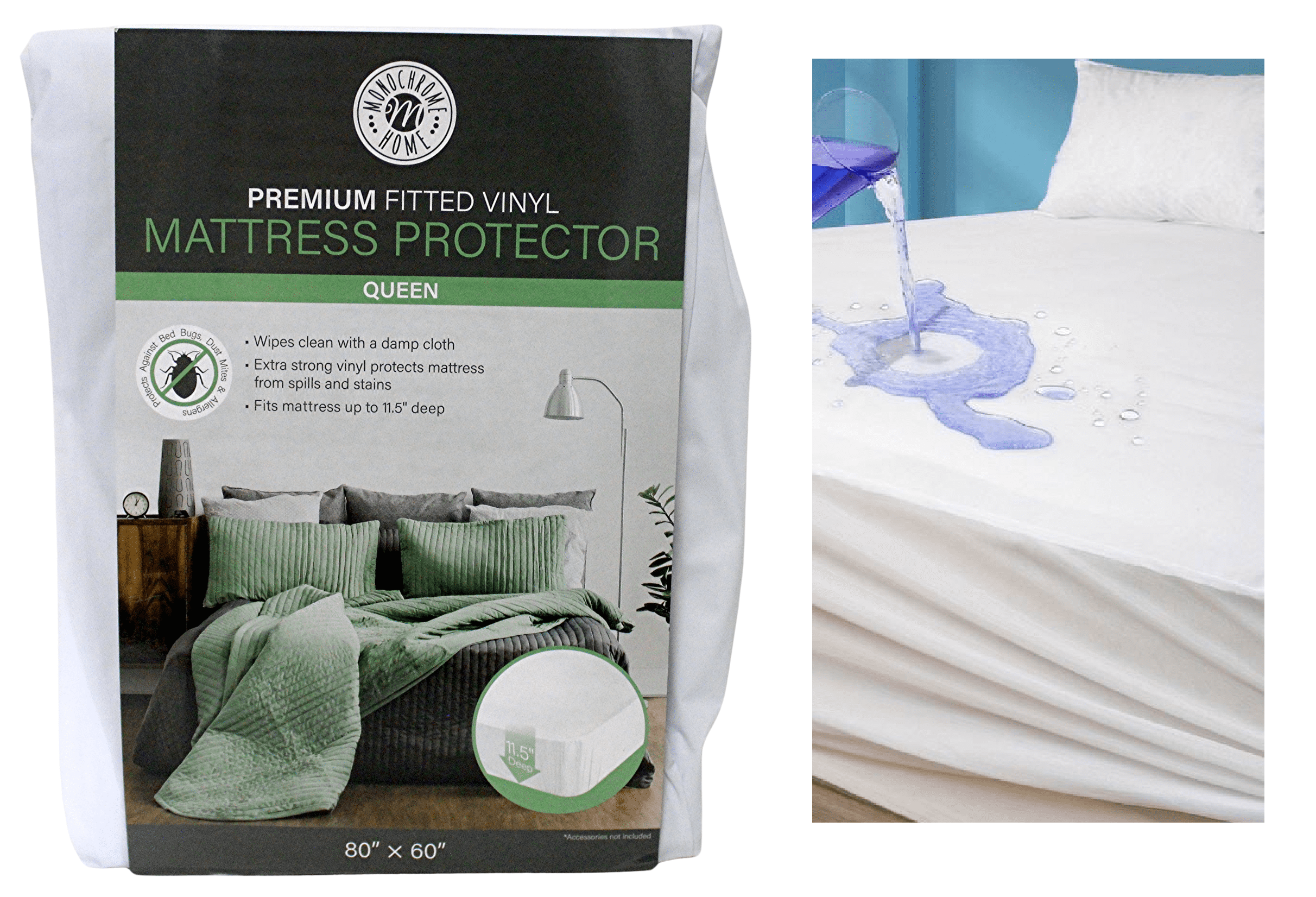 Premium Fitted Vinyl Queen Size Mattress Protector - Waterproof, Stain ...