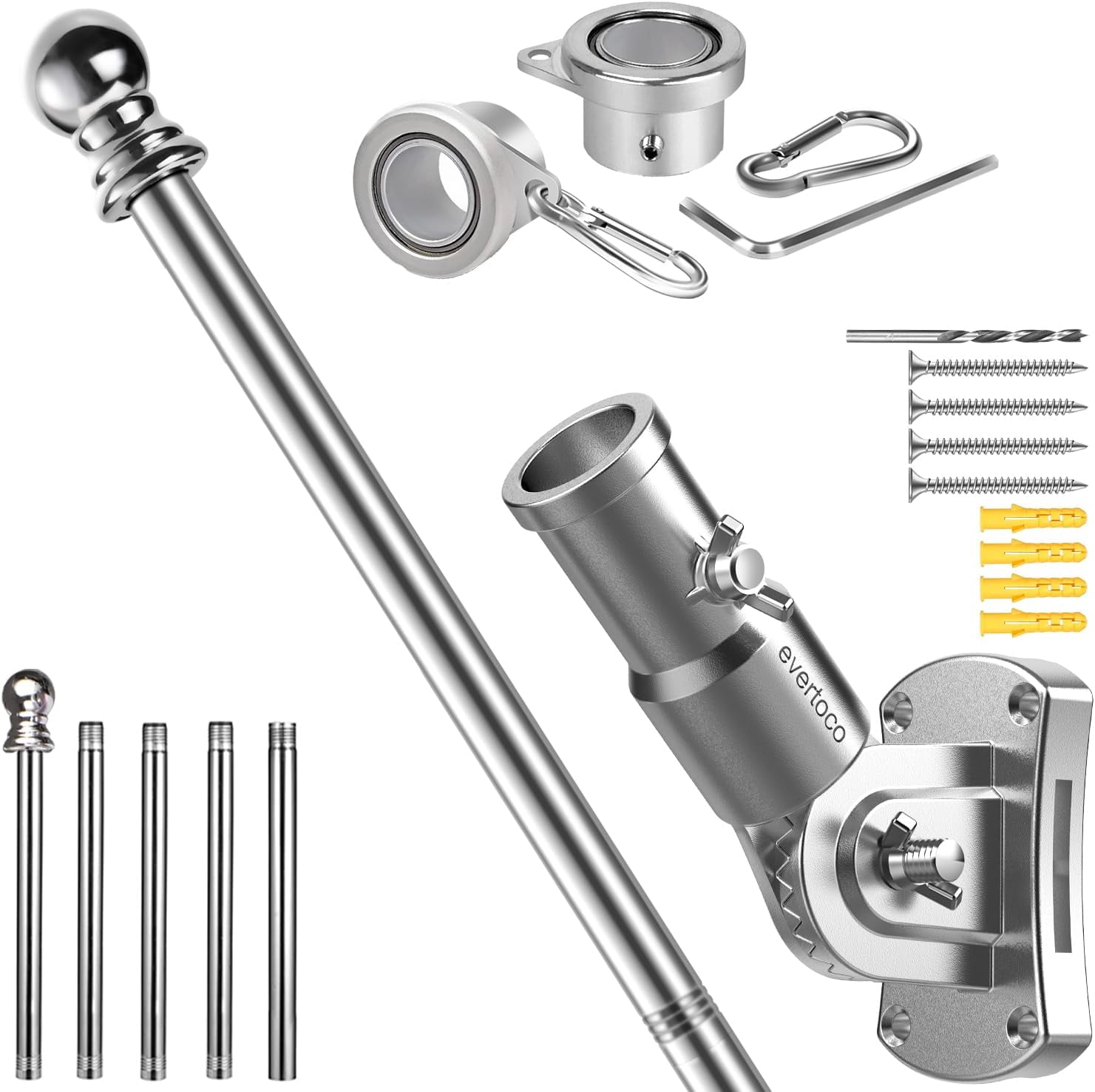 Premium Flag Pole Kit - T304 Stainless Steel 180°Adjustable Flag ...