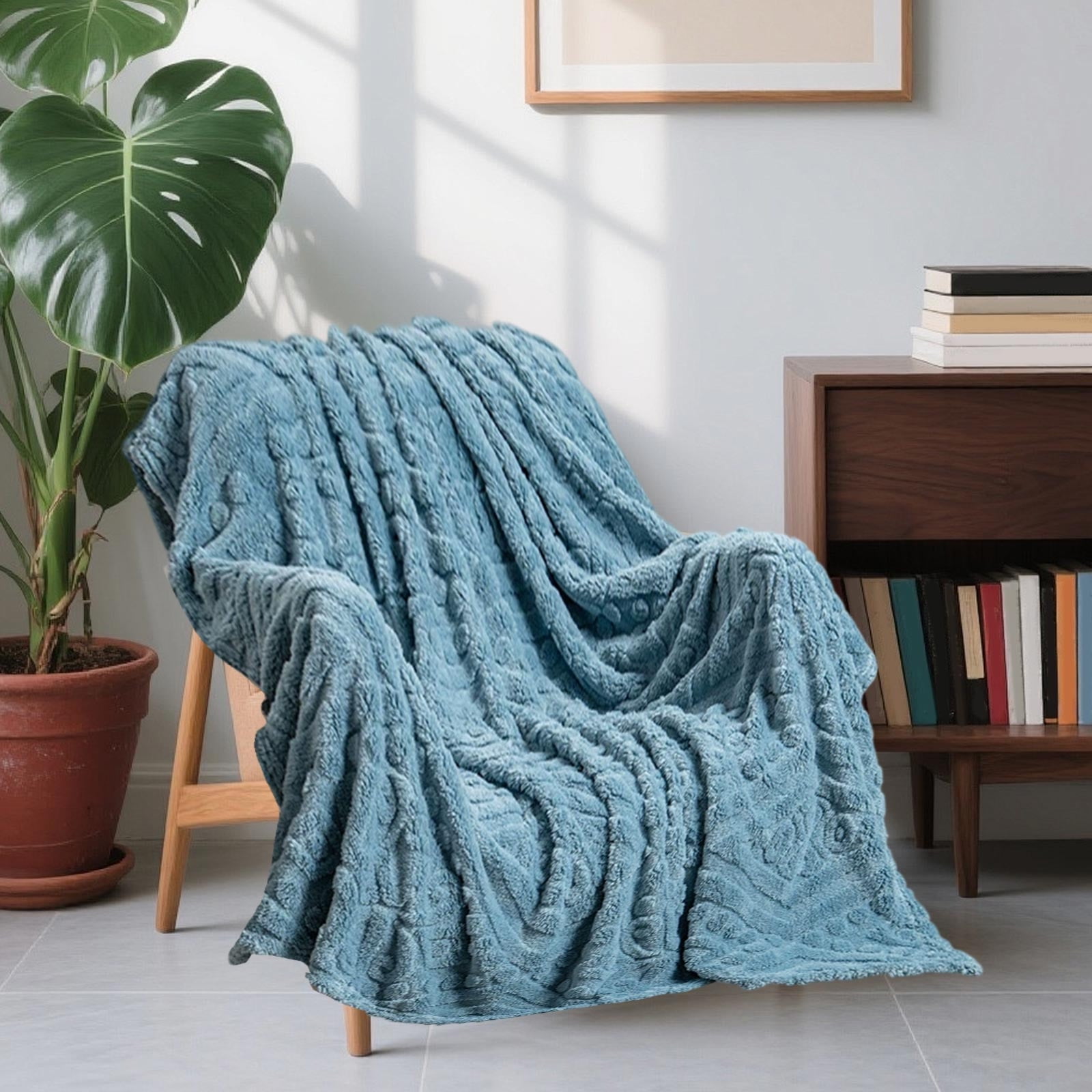 Premium Flocked Fleece Blanket for Adults, Ultra Soft & Warm Striped ...