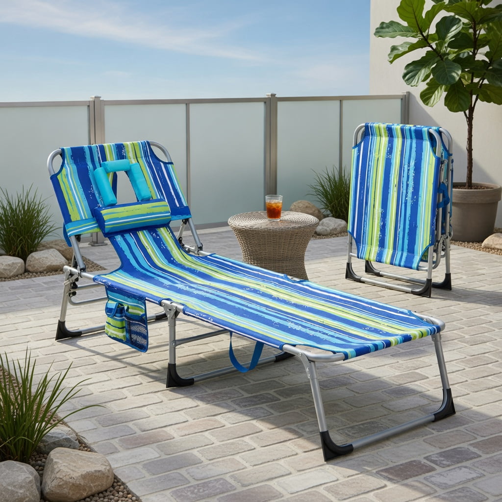 Premium Foldable Beach Lounge Chair with Removable Pillow – Adjustable ...