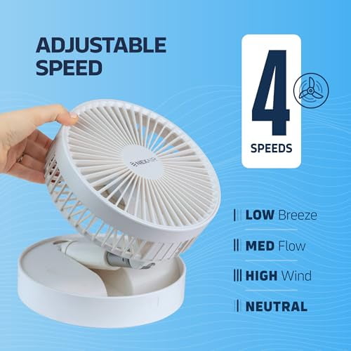 Premium Foldable Fan, 4 Speed Portable Fan with Adjustable Height 14 ...