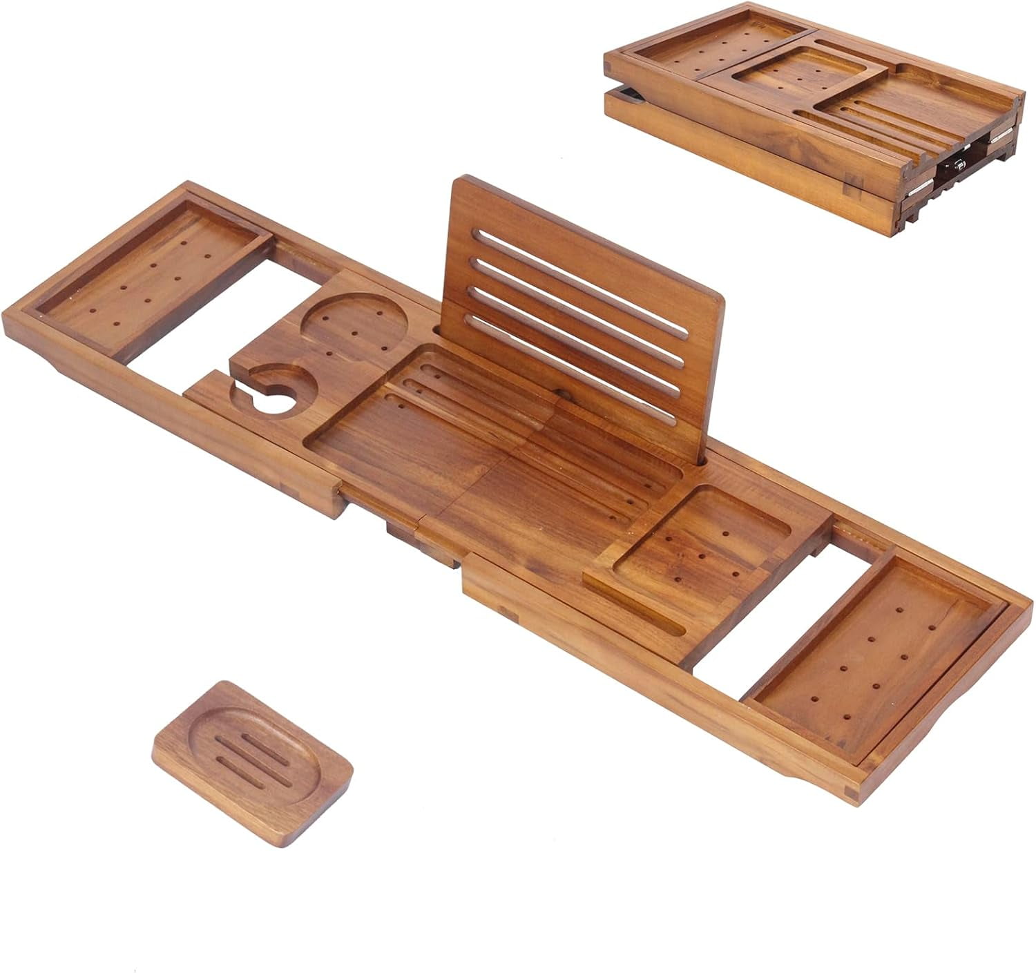Premium Foldable Teak Bathtub Tray, Expandable Bath Tray for Tub ...