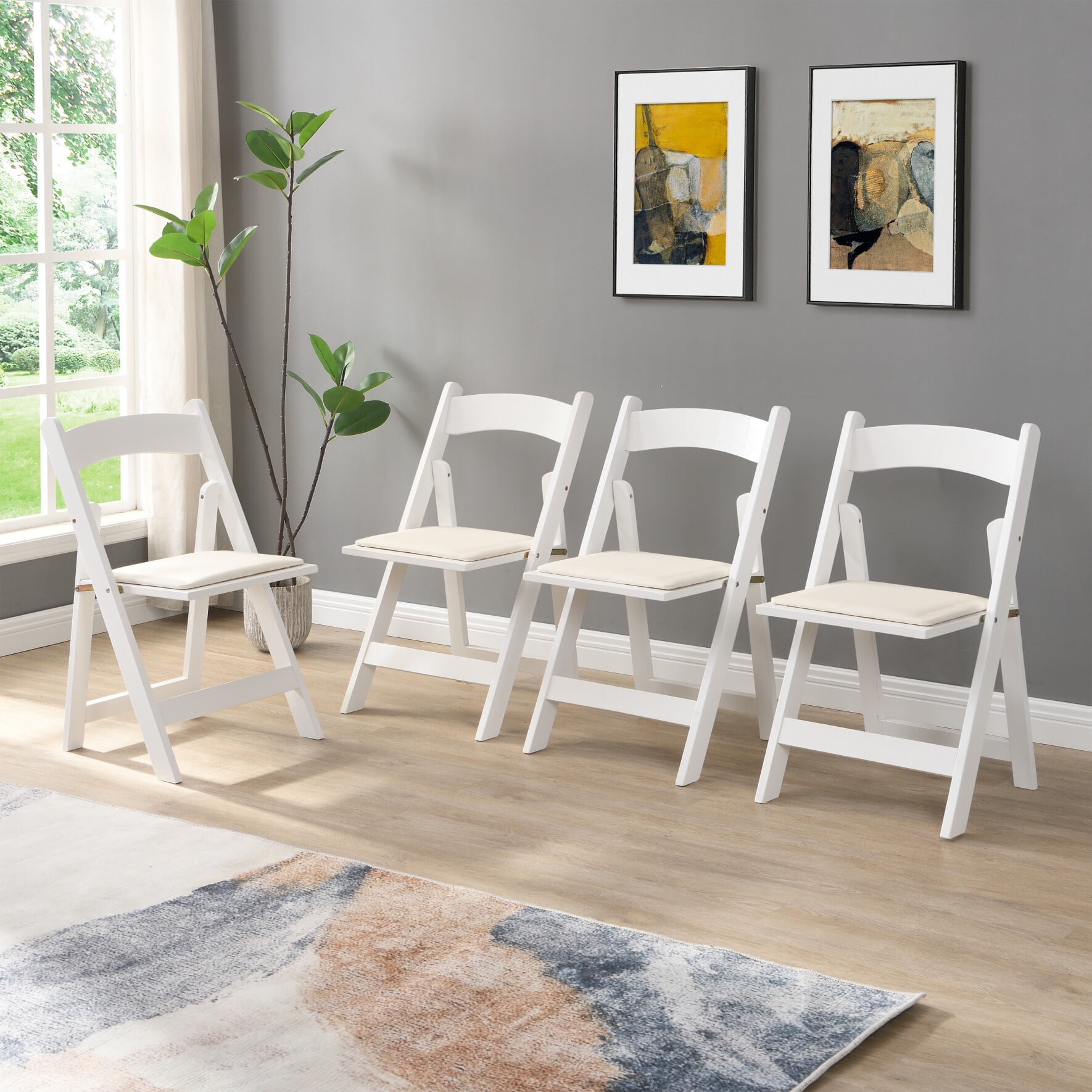 Premium Folding Chairs 4-Pack, Sturdy Wood Frame with PU Leather ...