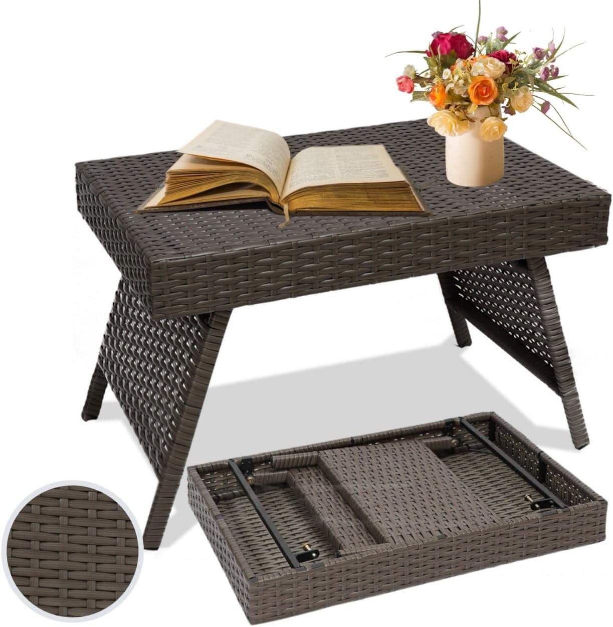 Premium Folding Table, Outdoor Wicker Table With 2000Hrs UV Resistant ...