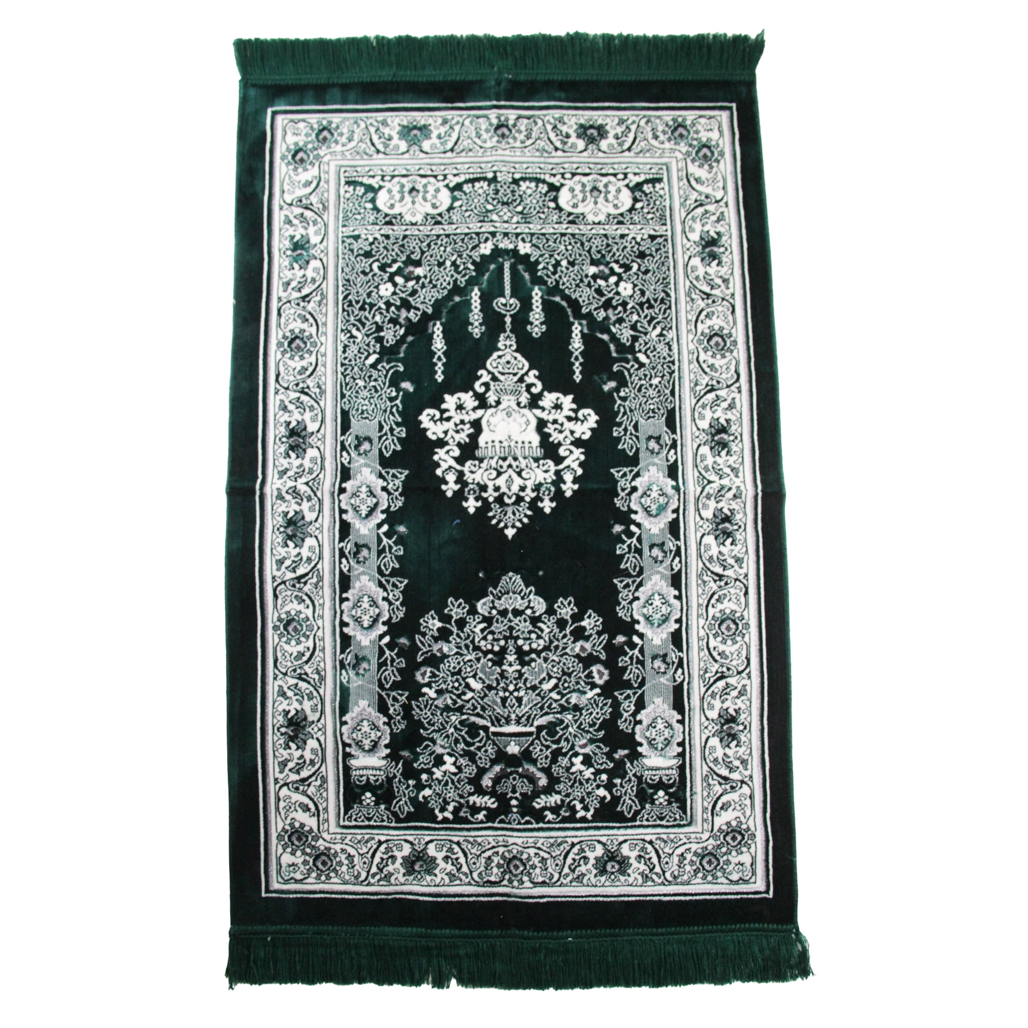 Premium Forest Green Turkish Soft Velour Ornate Prayer Rug Sajada Mat ...