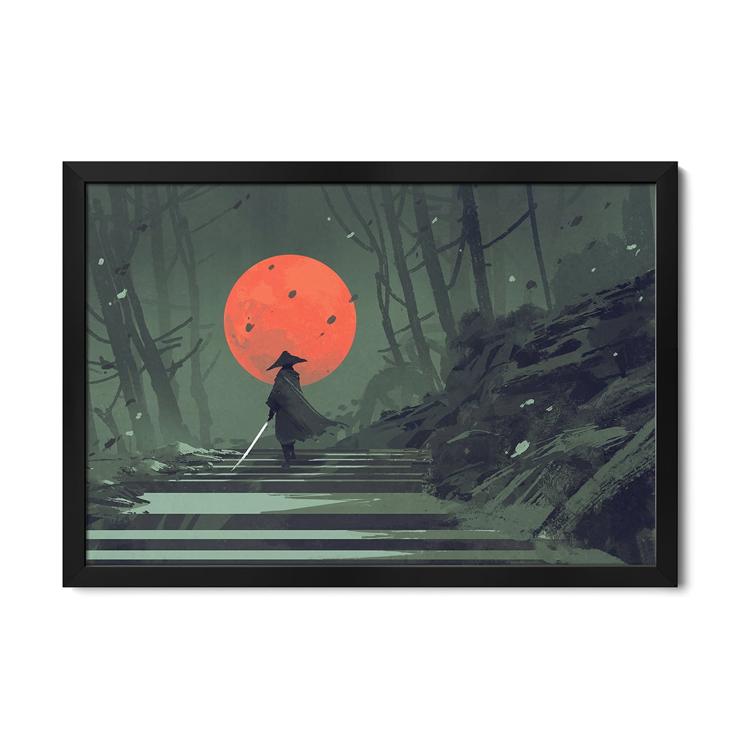 Premium Framed Art Print - Red Moon Samurai - Walmart.com