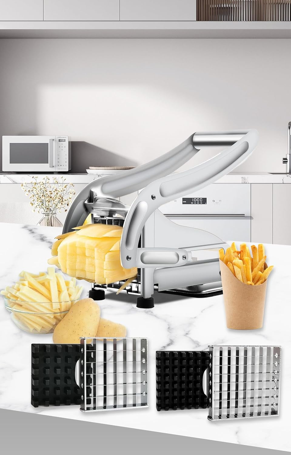 Premium French Fry Cutter with 2 Blades - Professional Stainless Steel ...