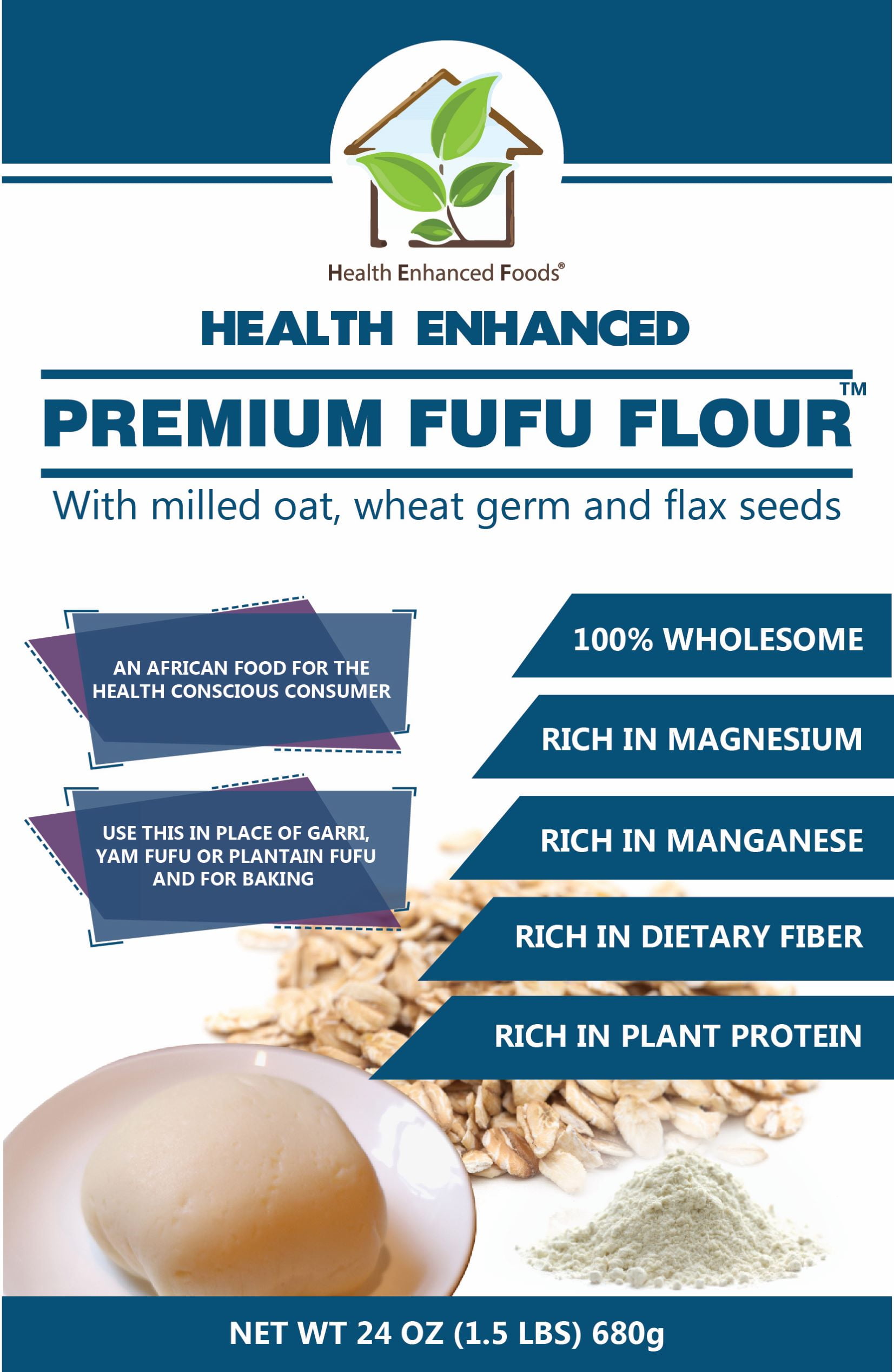 Premium Fufu Flour (3lbs total in 2 Packs of 24oz (680g)). Unrefined ...