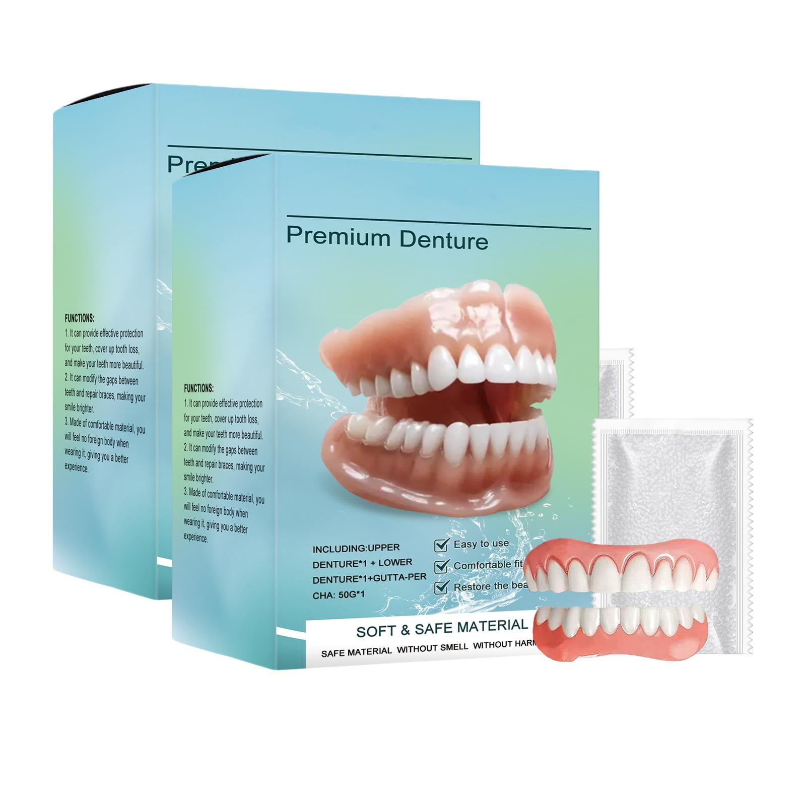 Premium Full Denture Set, Moldable False Teeth - Silicone Dentures ...