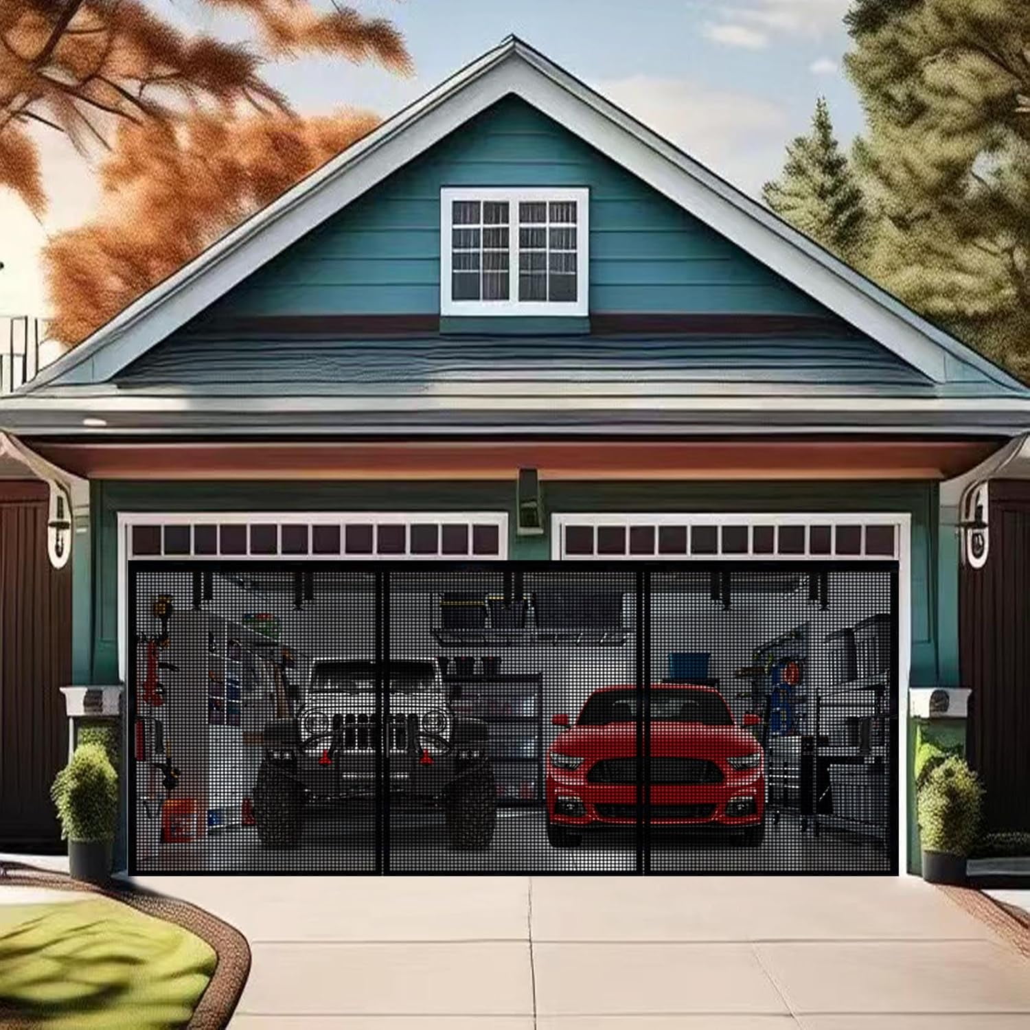 Premium Garage Door Screen for 2 Car High Garage 16x9ft, Heavy Duty ...