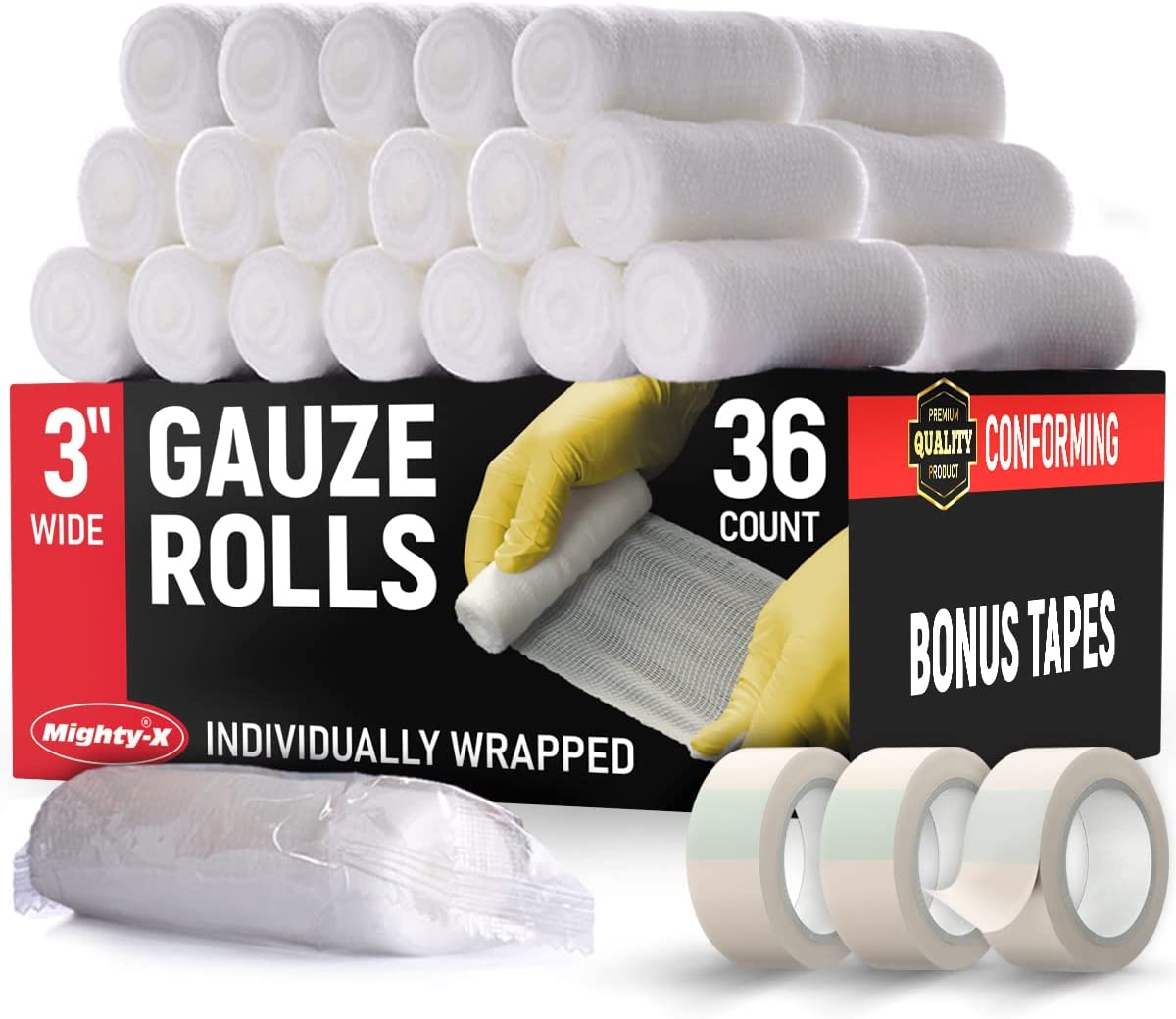Premium Gauze Rolls - 24 pack - 4" x 4.1yd Individually Wrapped + Bonus ...