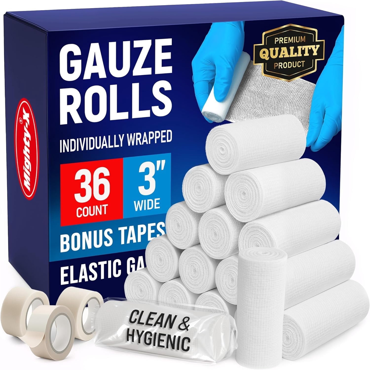 Mighty-X Medical Elastic Gauze Rolls, 3” x 4.1 yd, Wound Wrapping ...