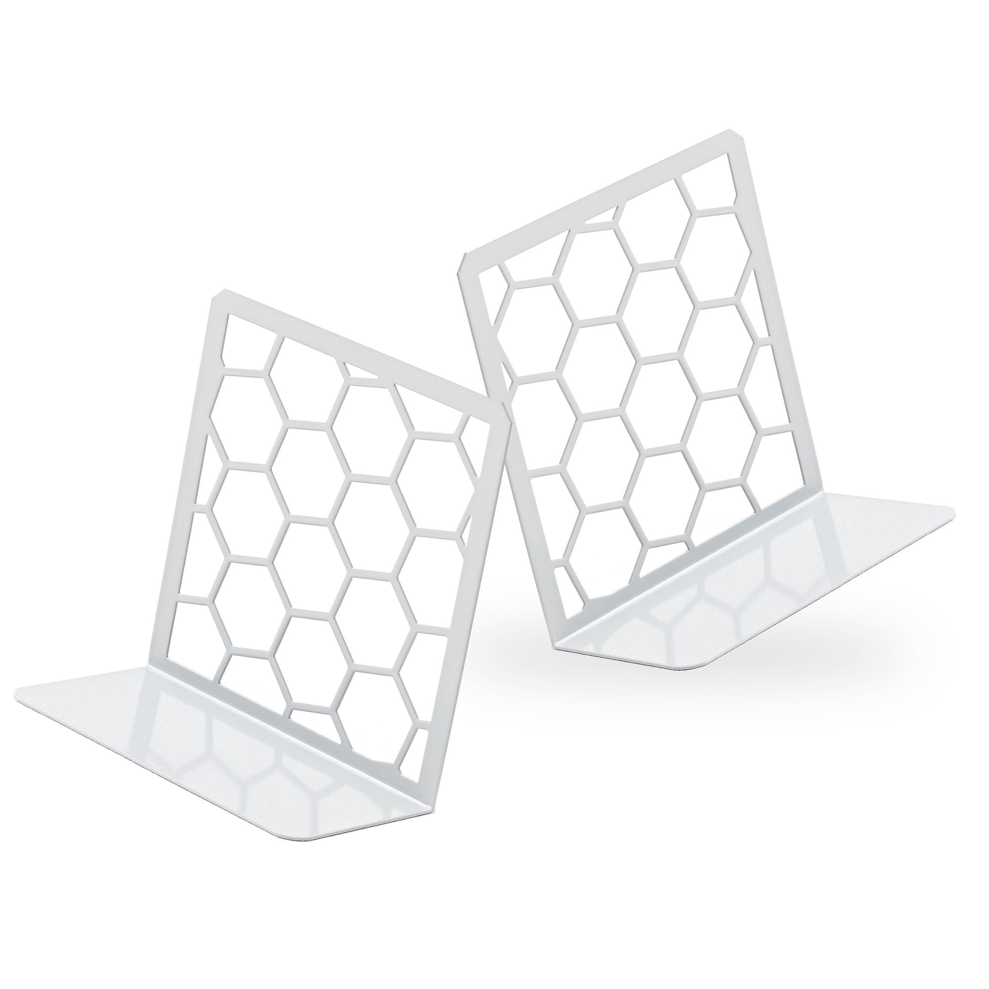 Premium Geometric Gray Honeycomb Bookends for Shelves, Metal Book Ends ...