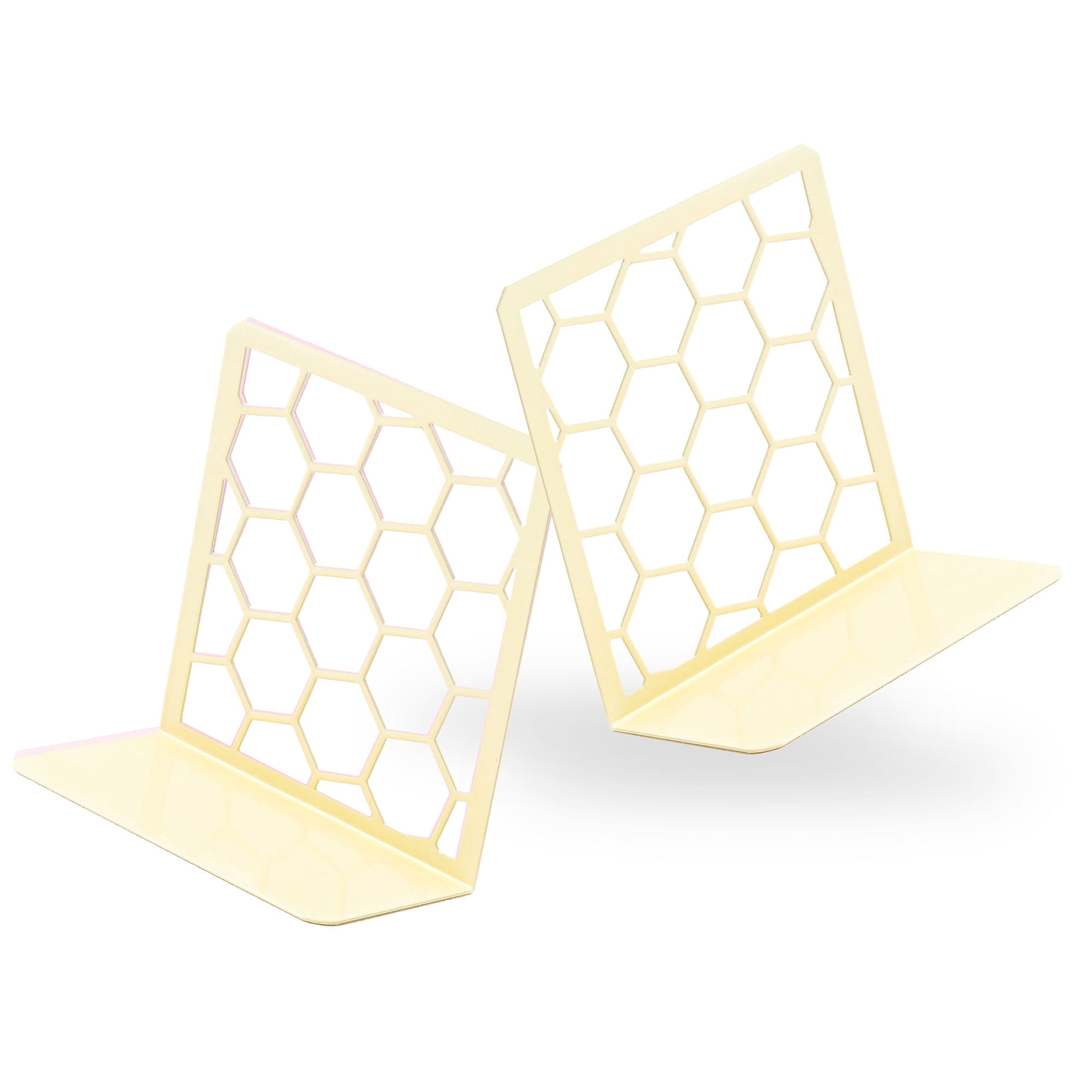 Premium Geometric Yellow Honeycomb Bookends for Shelves, Metal Book ...