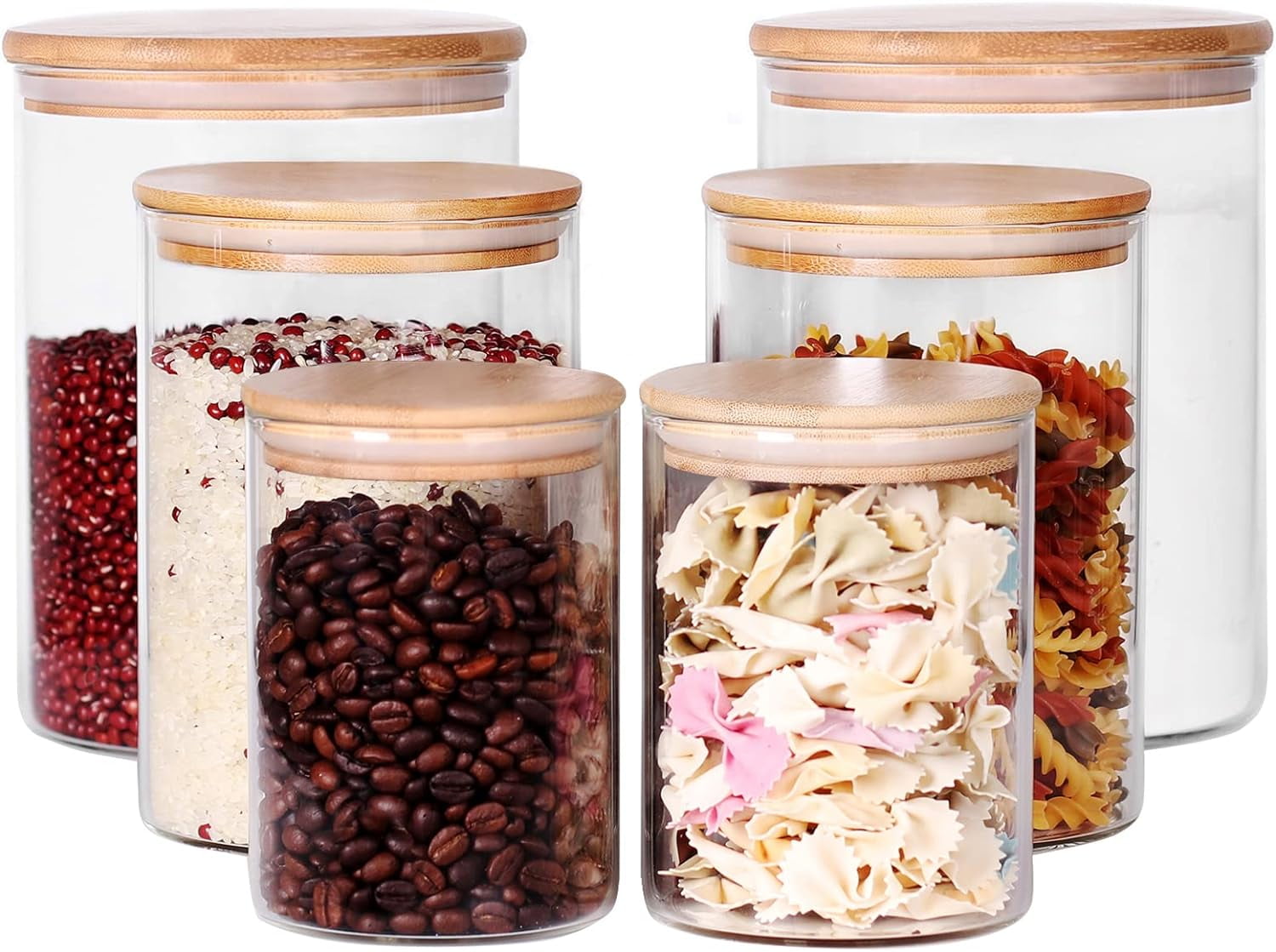 Premium Glass Flour Jars with Airtight Lids - 6 Pack Sugar and Flour ...