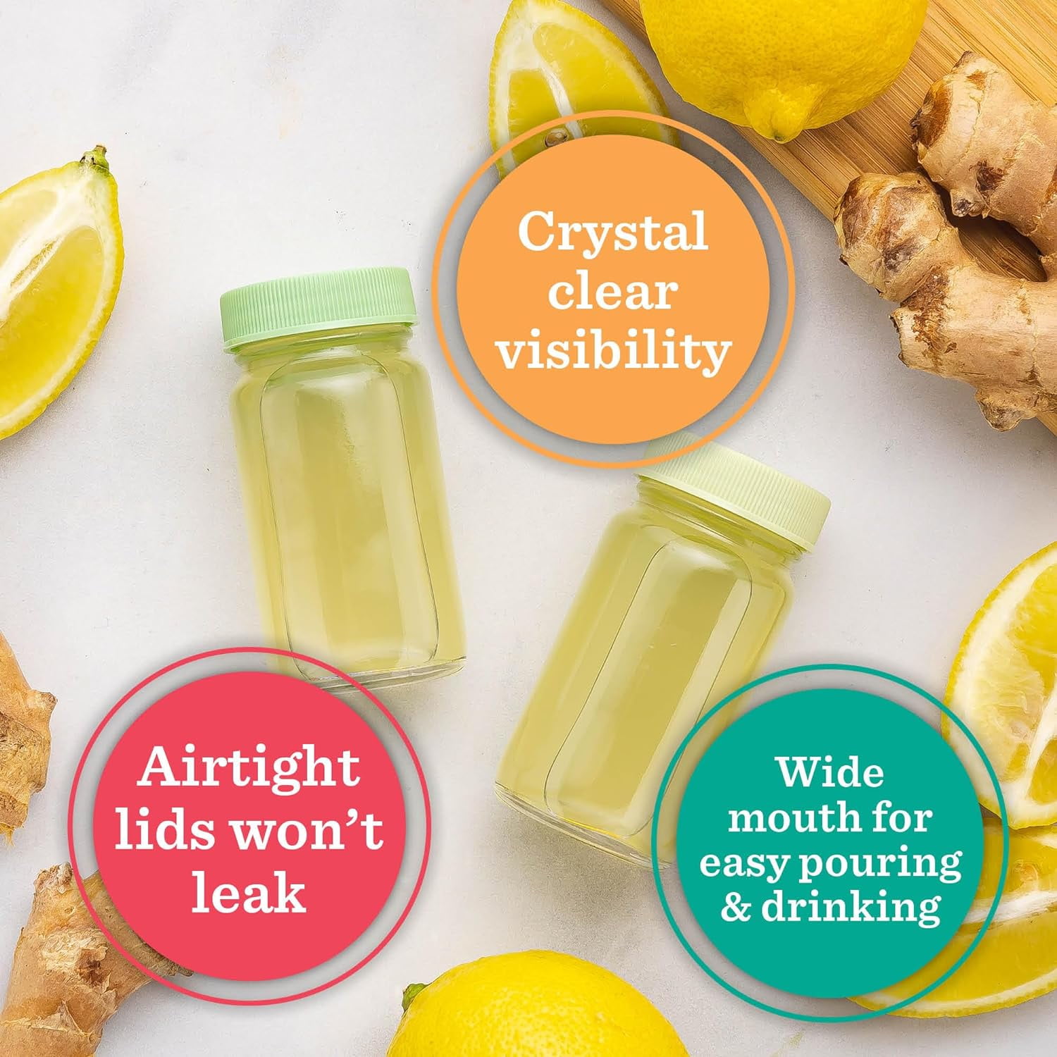 Premium Glass Juice Shot Containers - 2oz Clear Jars with Colored Lids ...