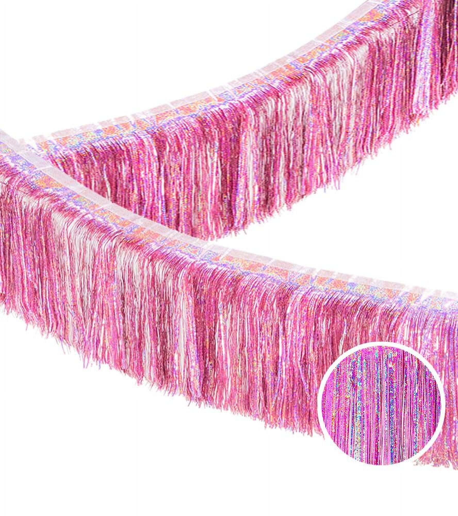 Premium Glitter Pink Fringe Tinsel Garland for Party Decorations -4 ...