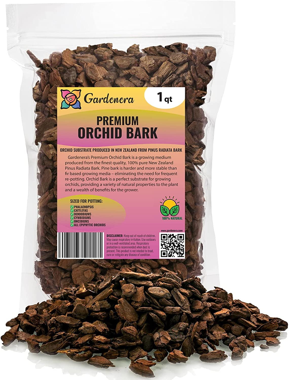 Gardenera New Zealand Pinus Radiata Bark, Orchid Growing Substrate, Medium Chips 9-12mm, 1 Quart ...