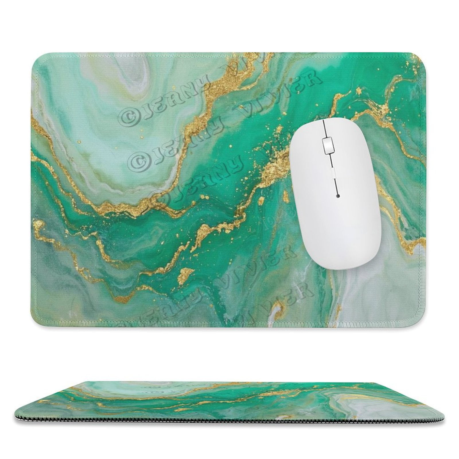 Premium Green and Gold Marble Mouse Mat, 8x10 Inches, Stitched Edges ...