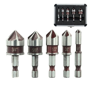 NEIKO 10218A 5-Piece Countersink Drill Bit Set, M2 HSS, 1/4” Tri-Flat ...