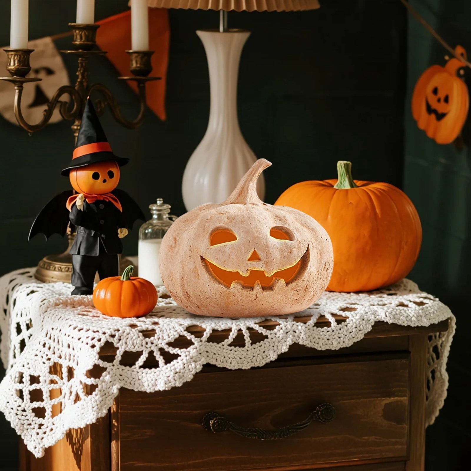 Premium Halloween Pumpkin Lantern - LED Lighted Jack-O'-Lantern with ...