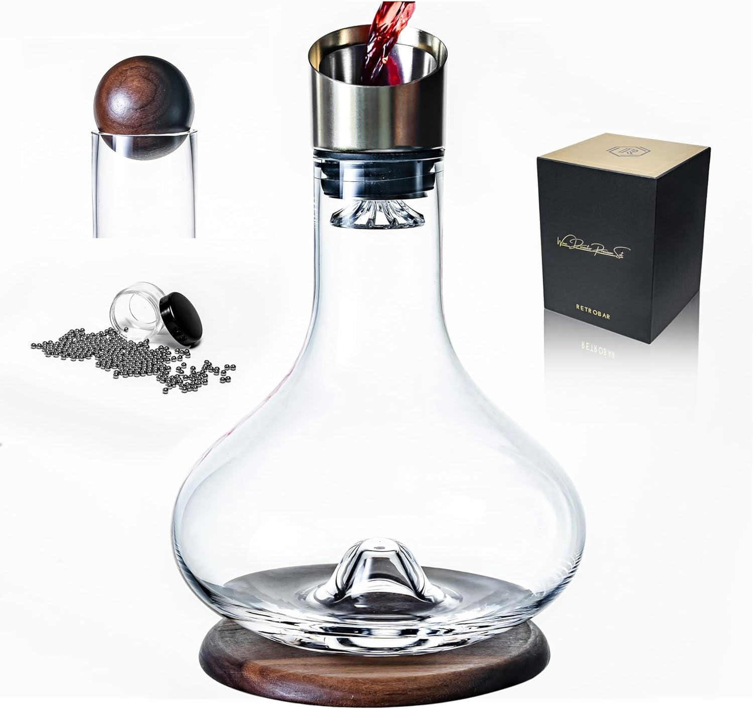 Premium Hand-Blown Crystal Wine Decanter with Built-In Aerator, Double ...