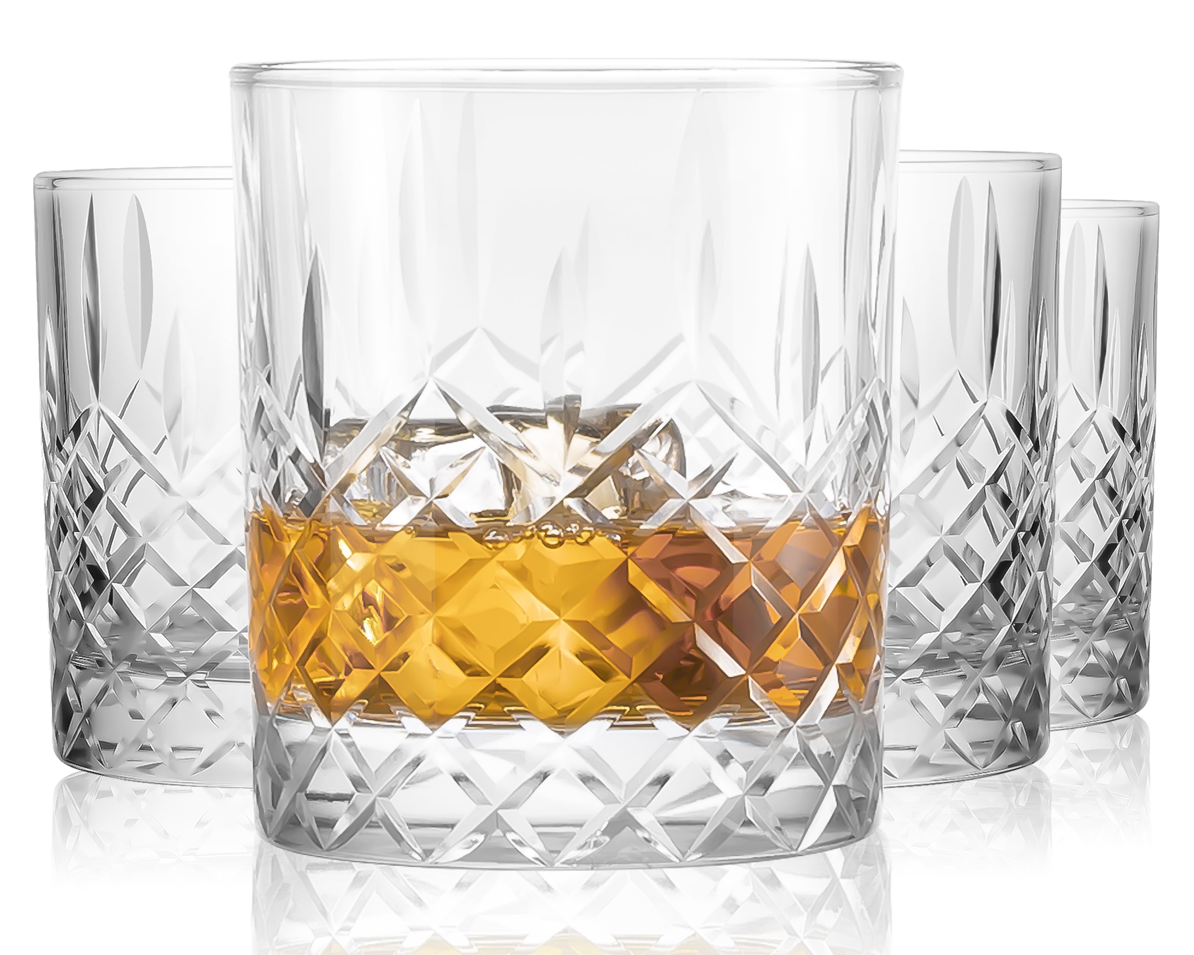 Premium Hand Cut Whiskey Glasses (13 OZ, Set of 4) - Handmade Double ...
