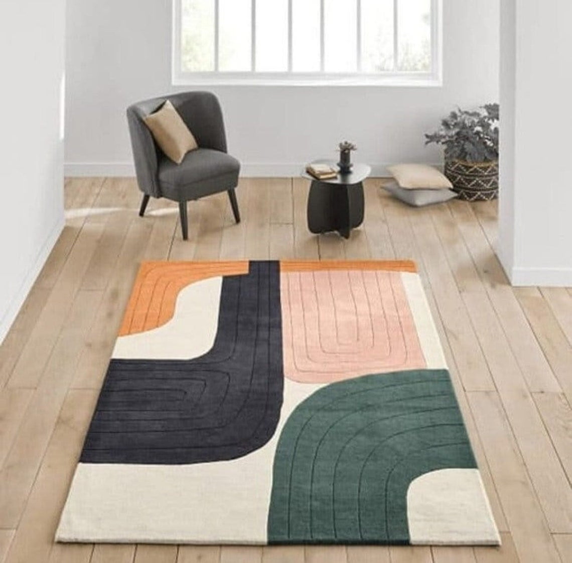 Premium Handmade Rug with linear Design made with 100% New Zealand Wool ...