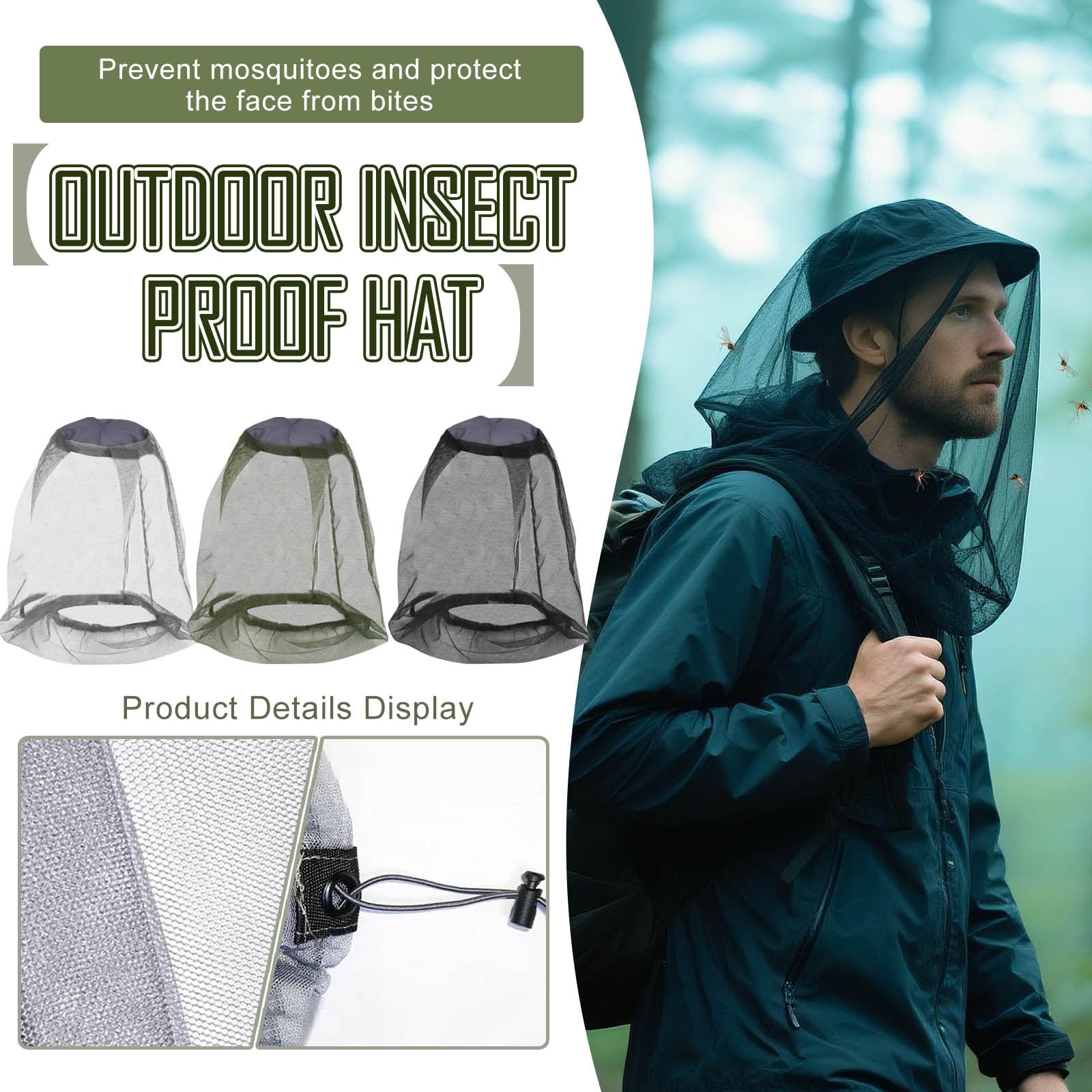 Premium Head Net Face Mesh with Extra Fine Holes, Mosquito Hat Mask ...